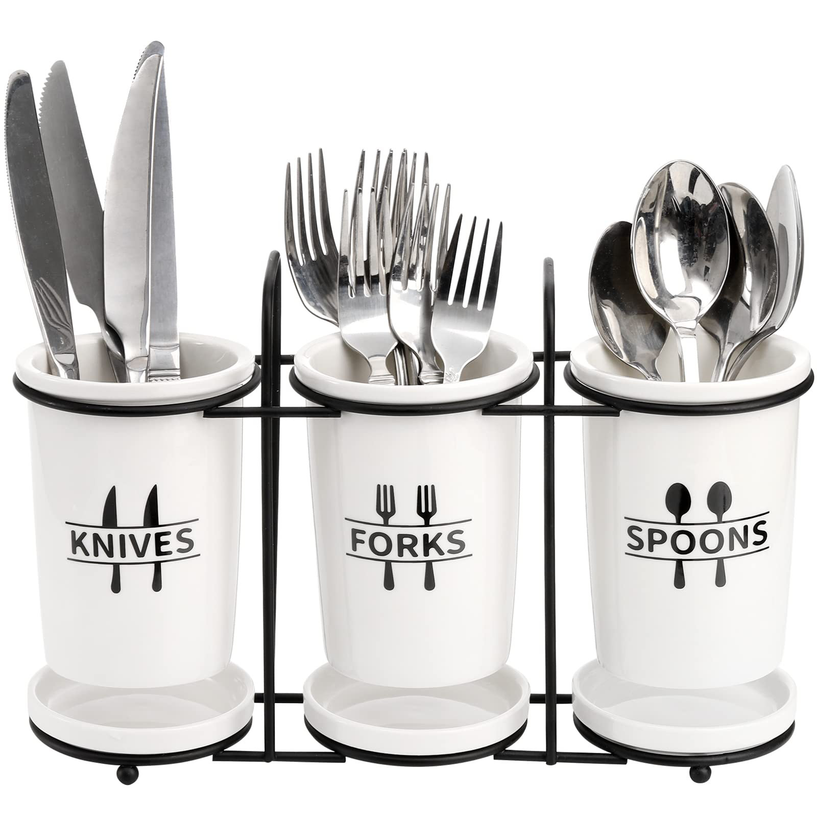 Hokku Designs 3-Piece Silverware Caddy Utensil Holder Ceramic Flatware ...
