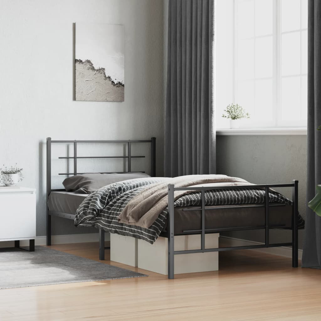 vidaXL Bed Frame Black Powder-Coated Steel Bed Frame | Wayfair