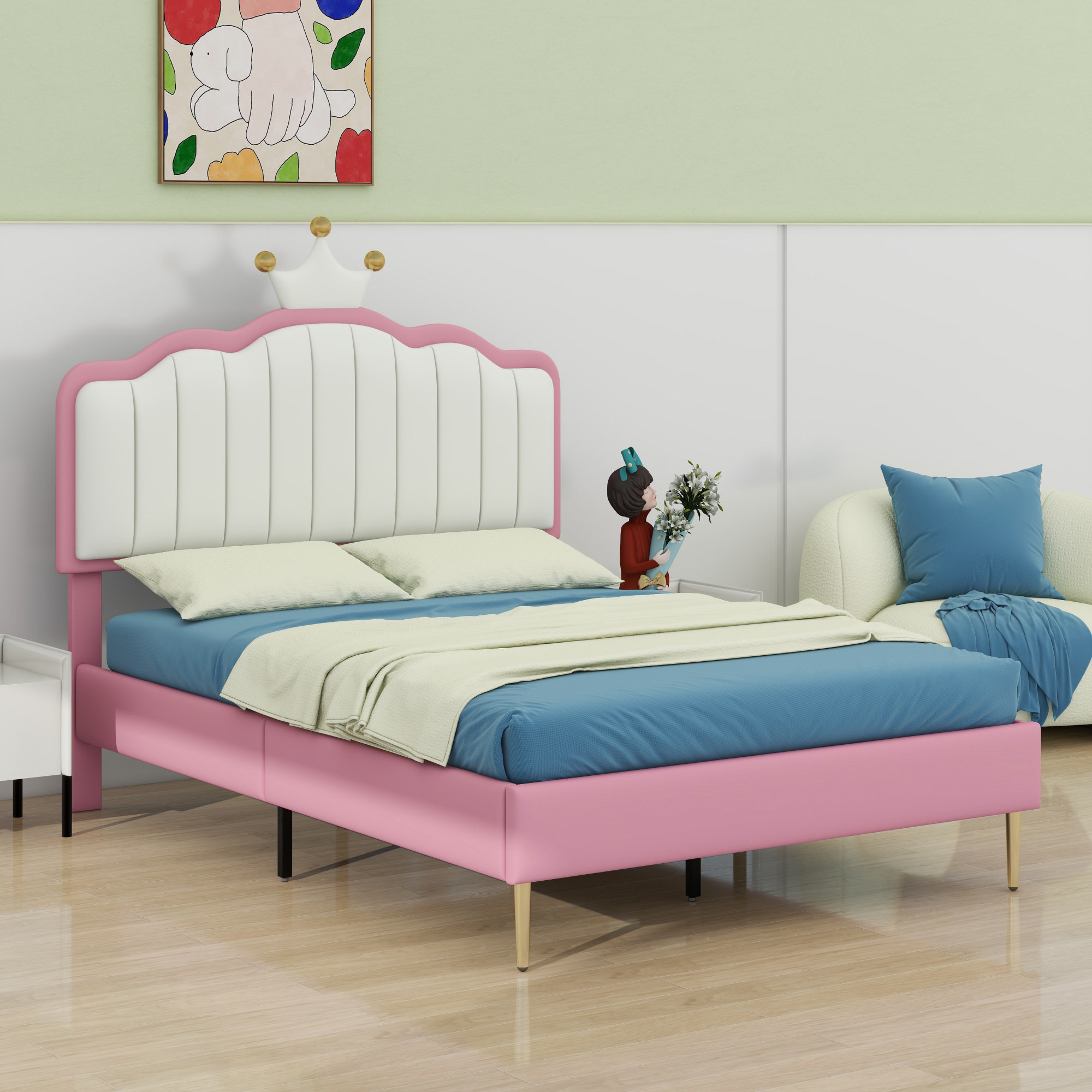 House of Hampton® Upholstered Princess Bed With Crown Headboard,With ...