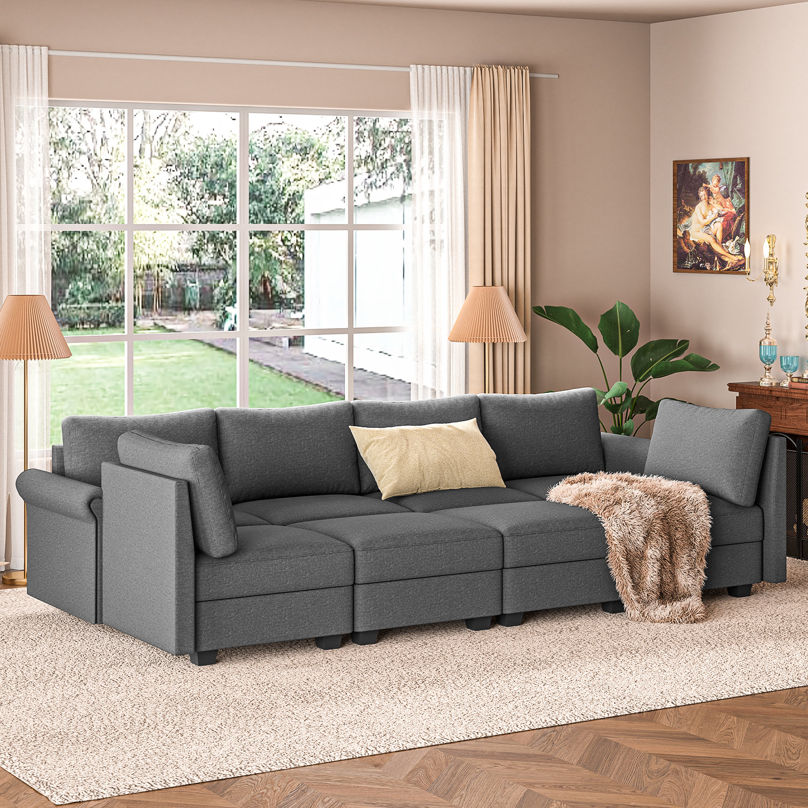 Wade Logan® 120" Wide 6-Seat Modular Sectional with Storage Ottoman ...