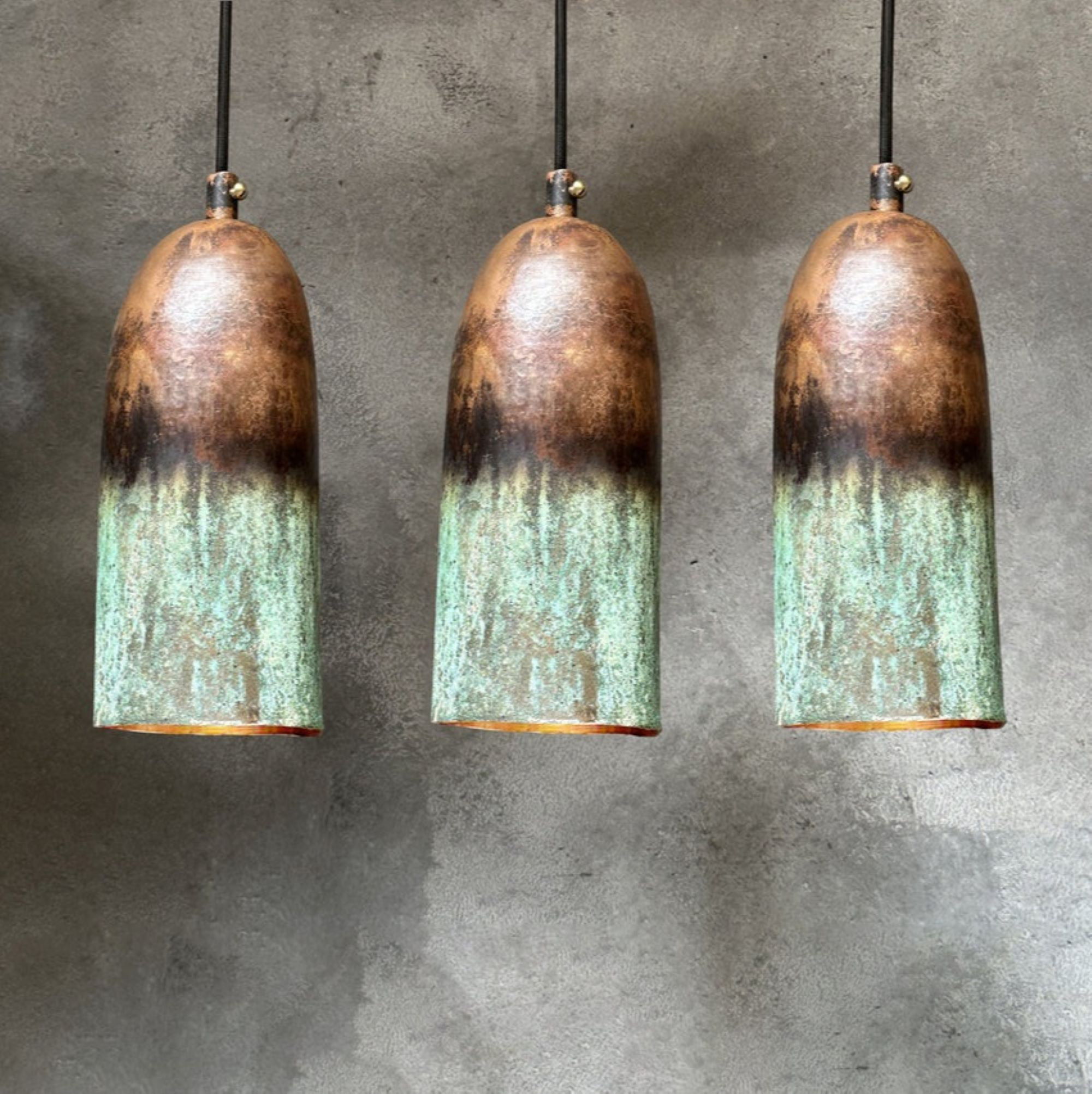 Gracie Oaks Handcrafted Copper Hanging Lamps Set Of 3 Long Pendant ...