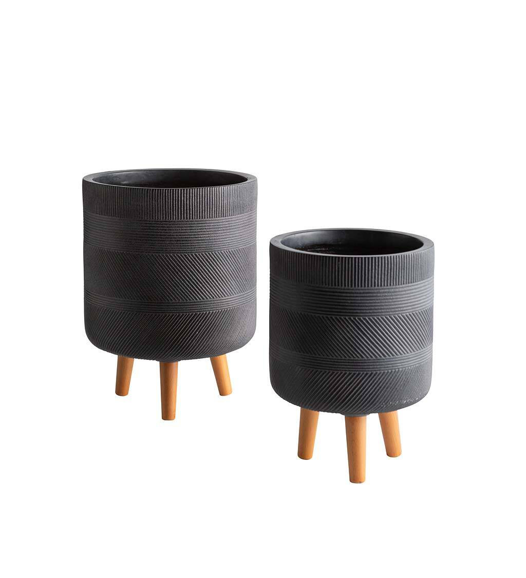 VivaTerra Footed Tall Stripe Fiber Clay Planters, Set Of 2 | Perigold