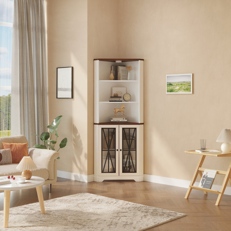 Wrought Studio™ 66.9"H X 22.3"W Corner Bookcase With Magnetic Glass ...