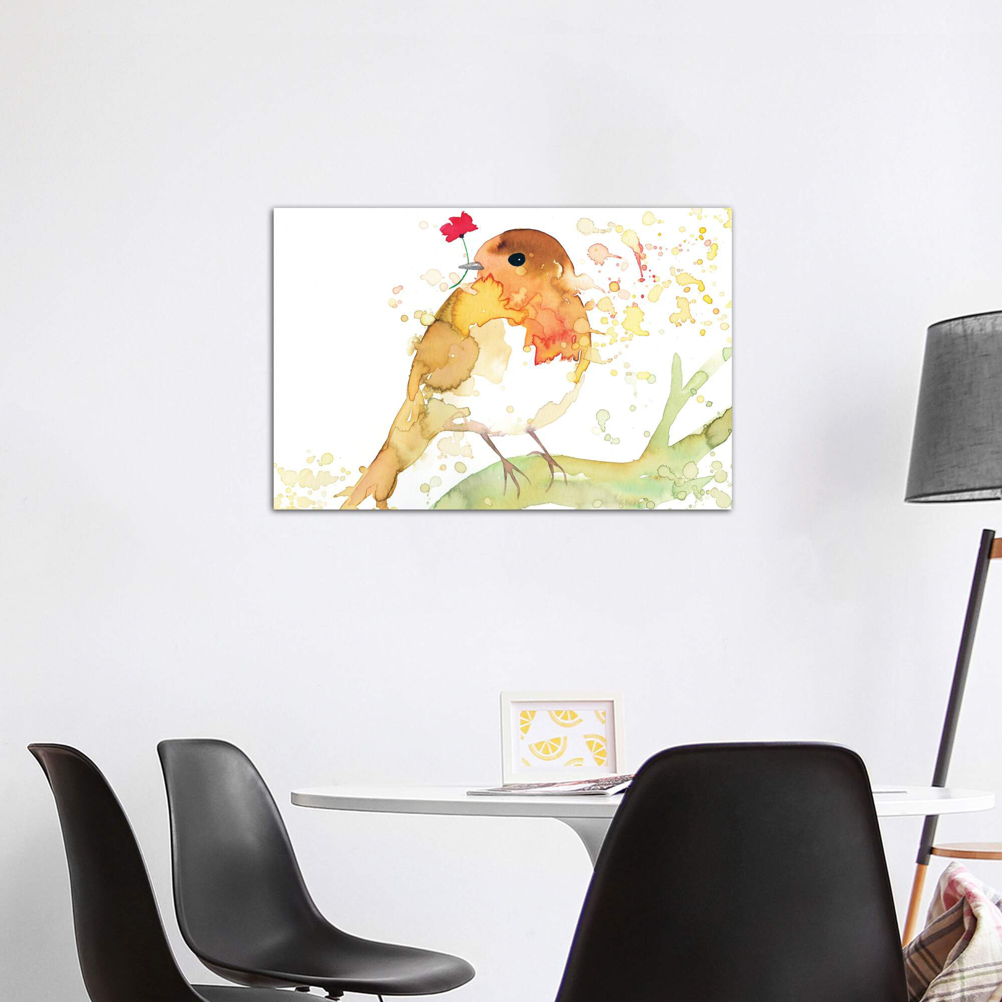 East Urban Home Robin with Poppy - Painting Print | Wayfair