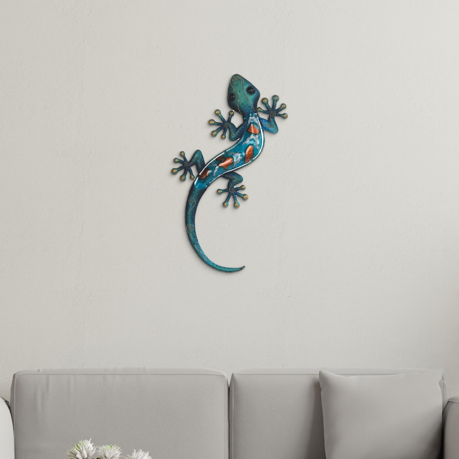 Bungalow Rose Nolene 19"H Metal Blue Lizard Figurine Unique Gifts | Wayfair