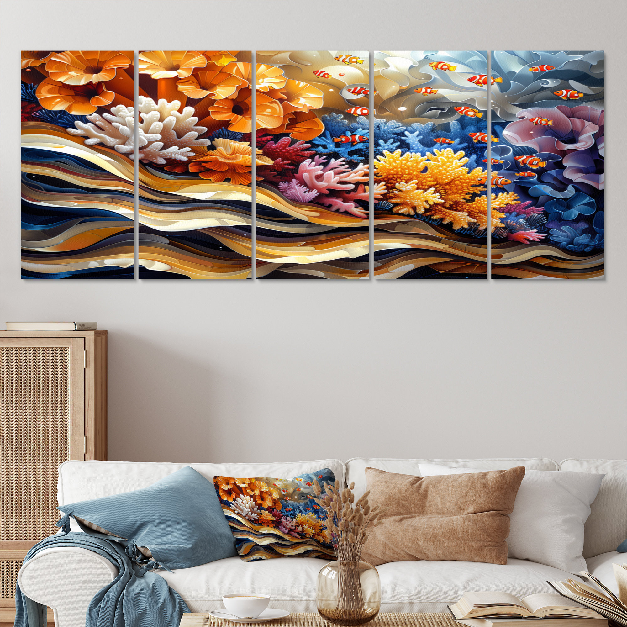 Lark Manor™ Brown Blue Great Barrier Reef I - Coral Wall Art Set | Wayfair