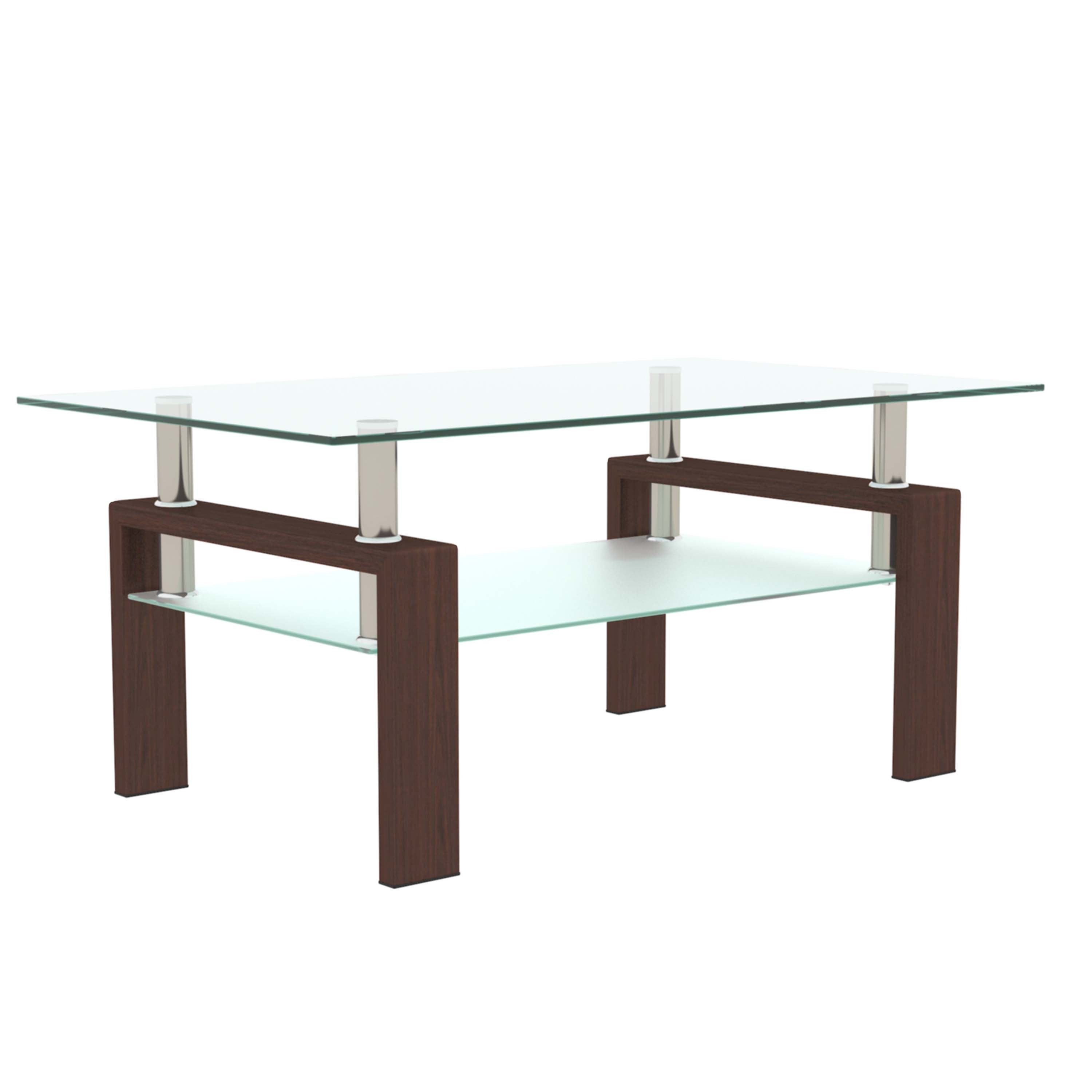 Ivy Bronx Rectangle Walnut Glass Coffee Table, Clear Coffee Table ...