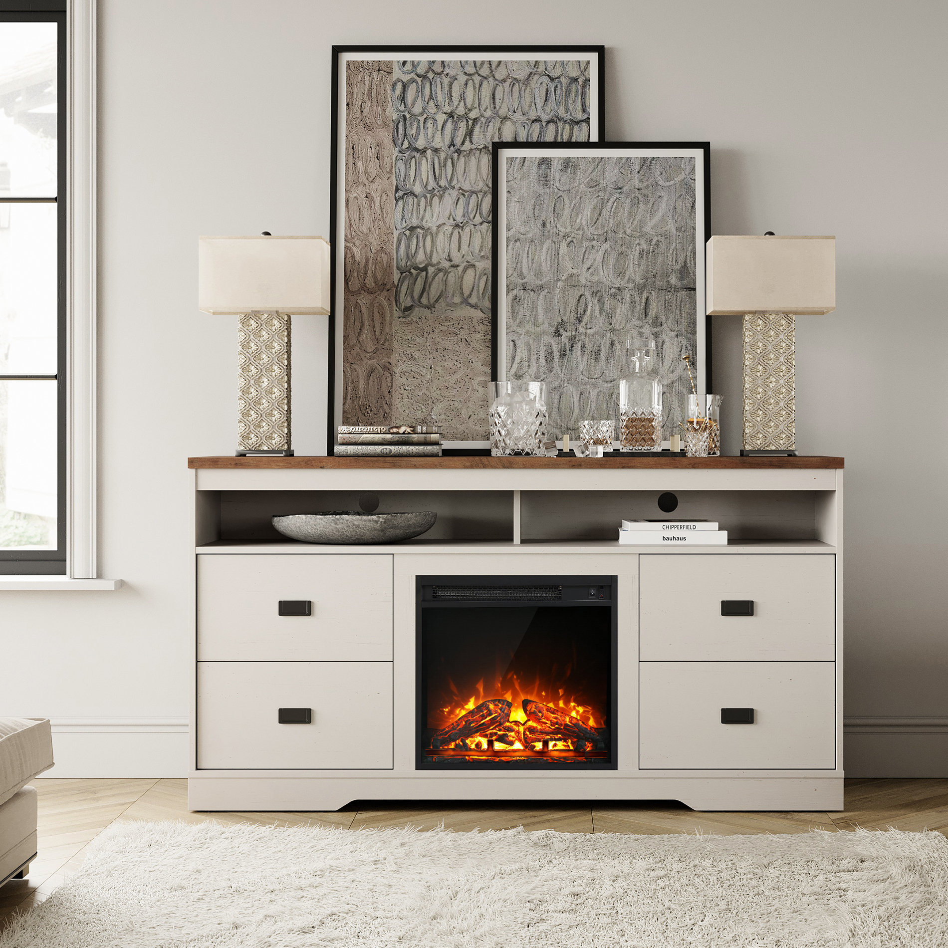 Gracie Oaks Laziza Modern Farmhouse Fireplace TV Stand for TVs up to 65 ...