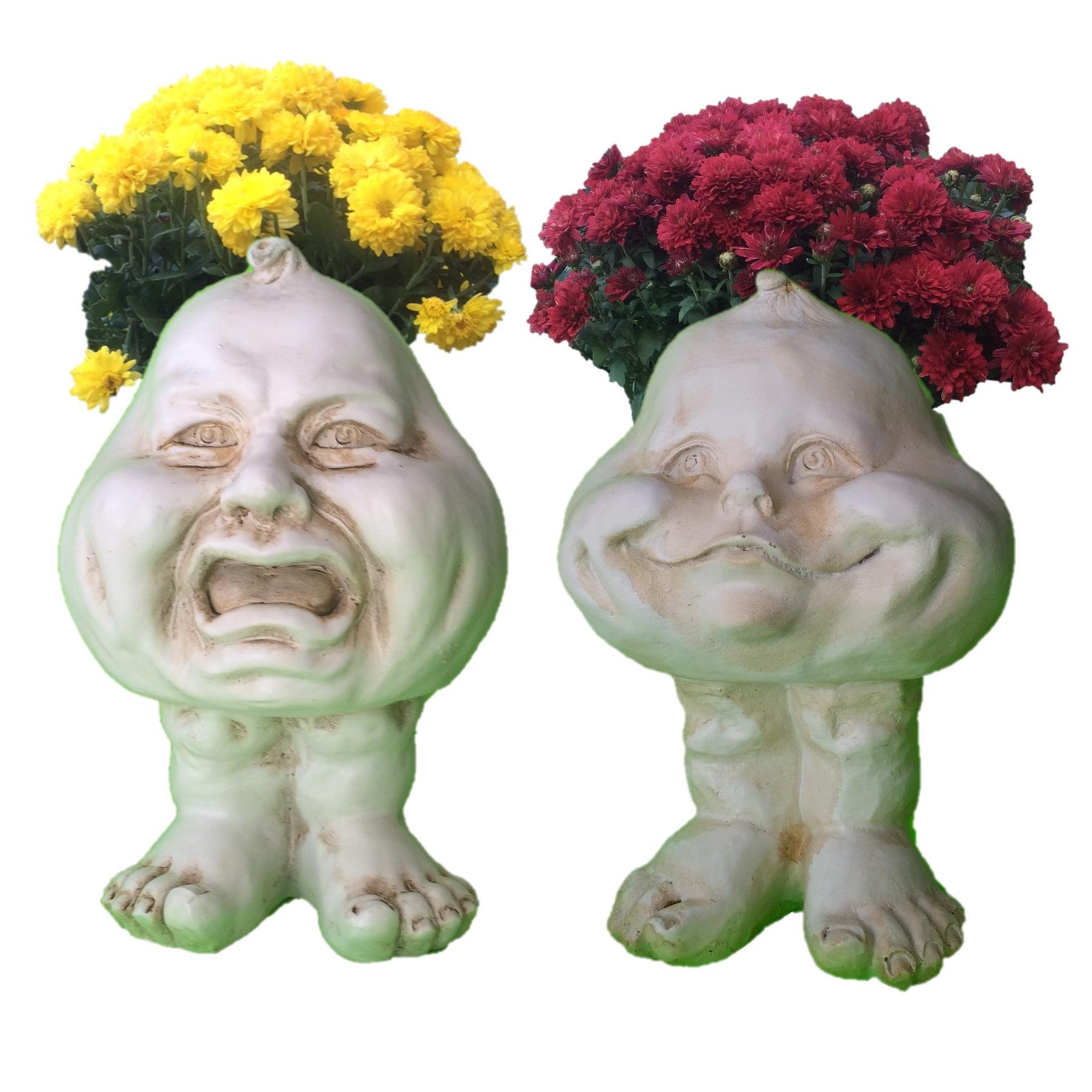 HomeStyles Muggly's Crying Brother & Happy Baby Face Statue Planter 2 ...
