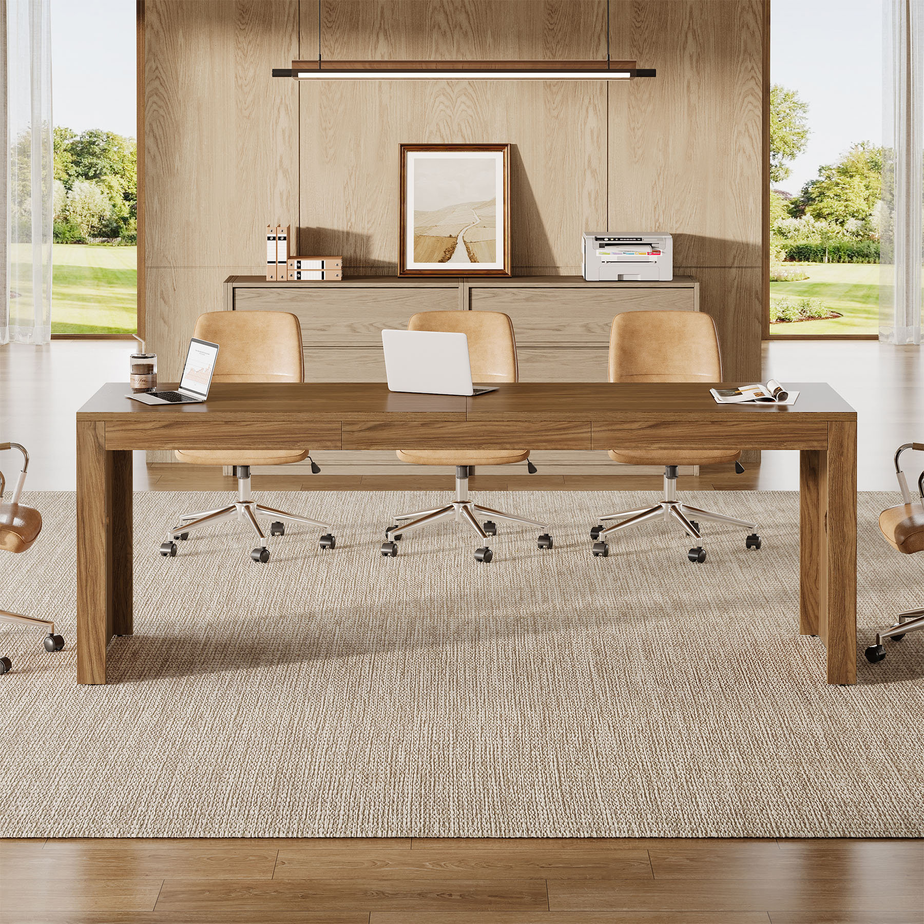 Ebern Designs Modern 78.74" Wooden Conference Table With Artistic Cut ...