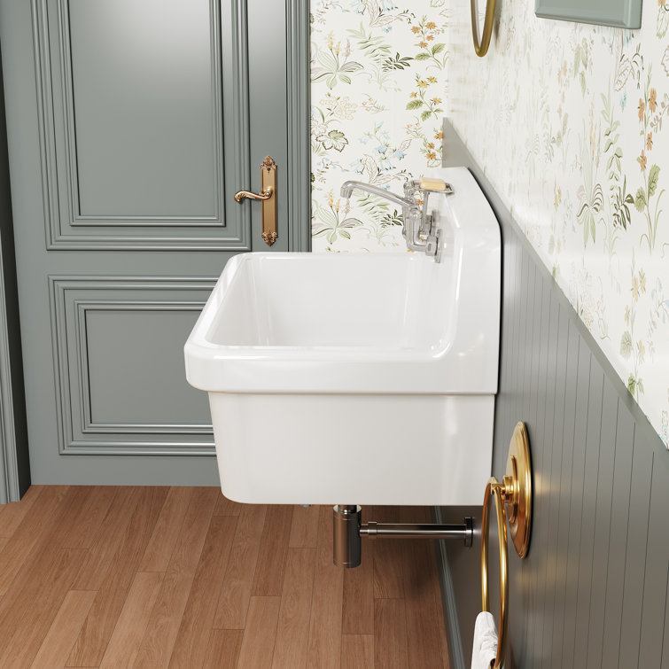 Ellai White Ceramic Utility Sink 30" Farm Style Wall Mounted Laundry ...