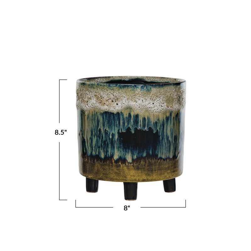 Dakota Fields Round Stoneware Footed Planter With Reactive Glaze | Wayfair