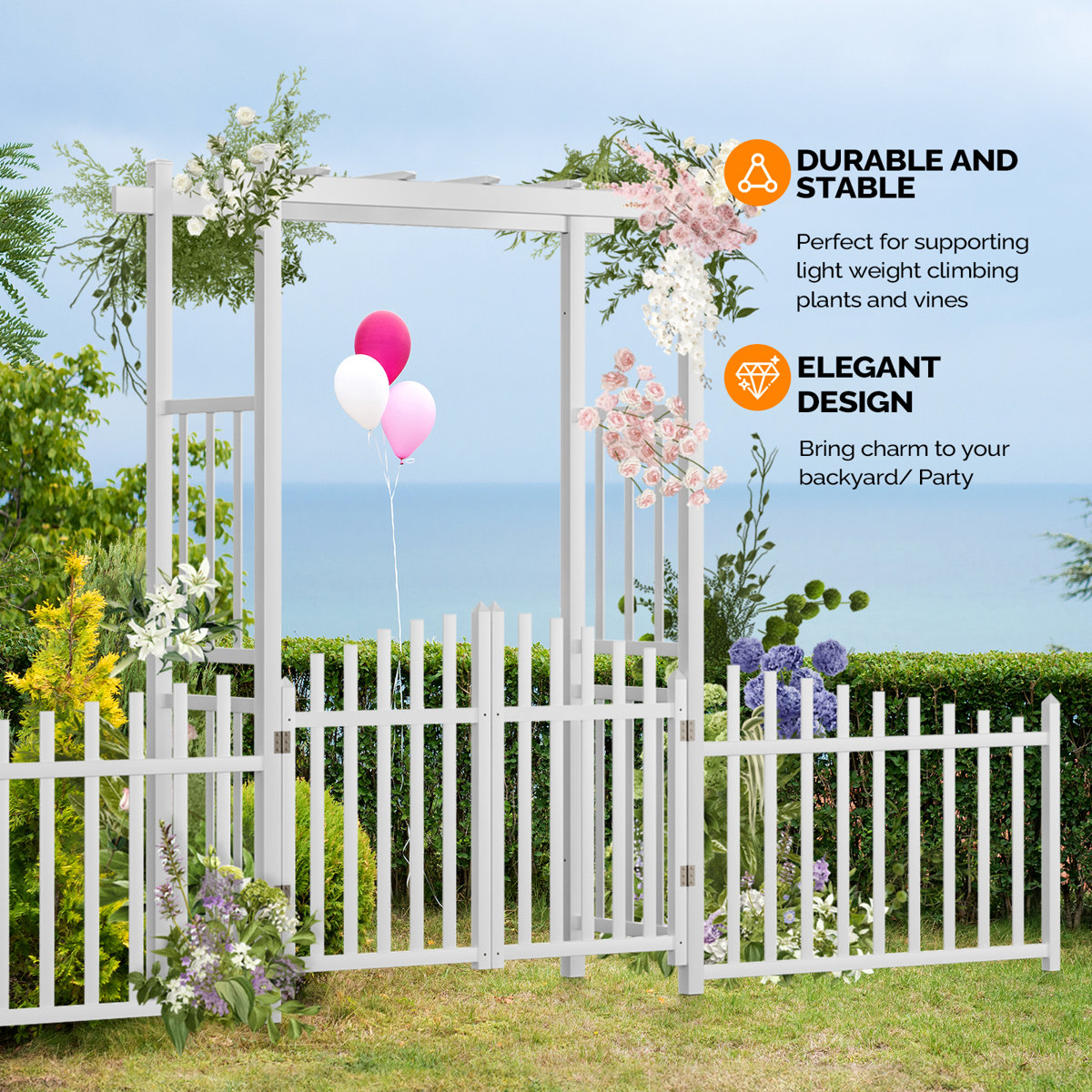 Winado 85 In. Pvc Garden Arbor With Gate And Fence & Reviews | Wayfair