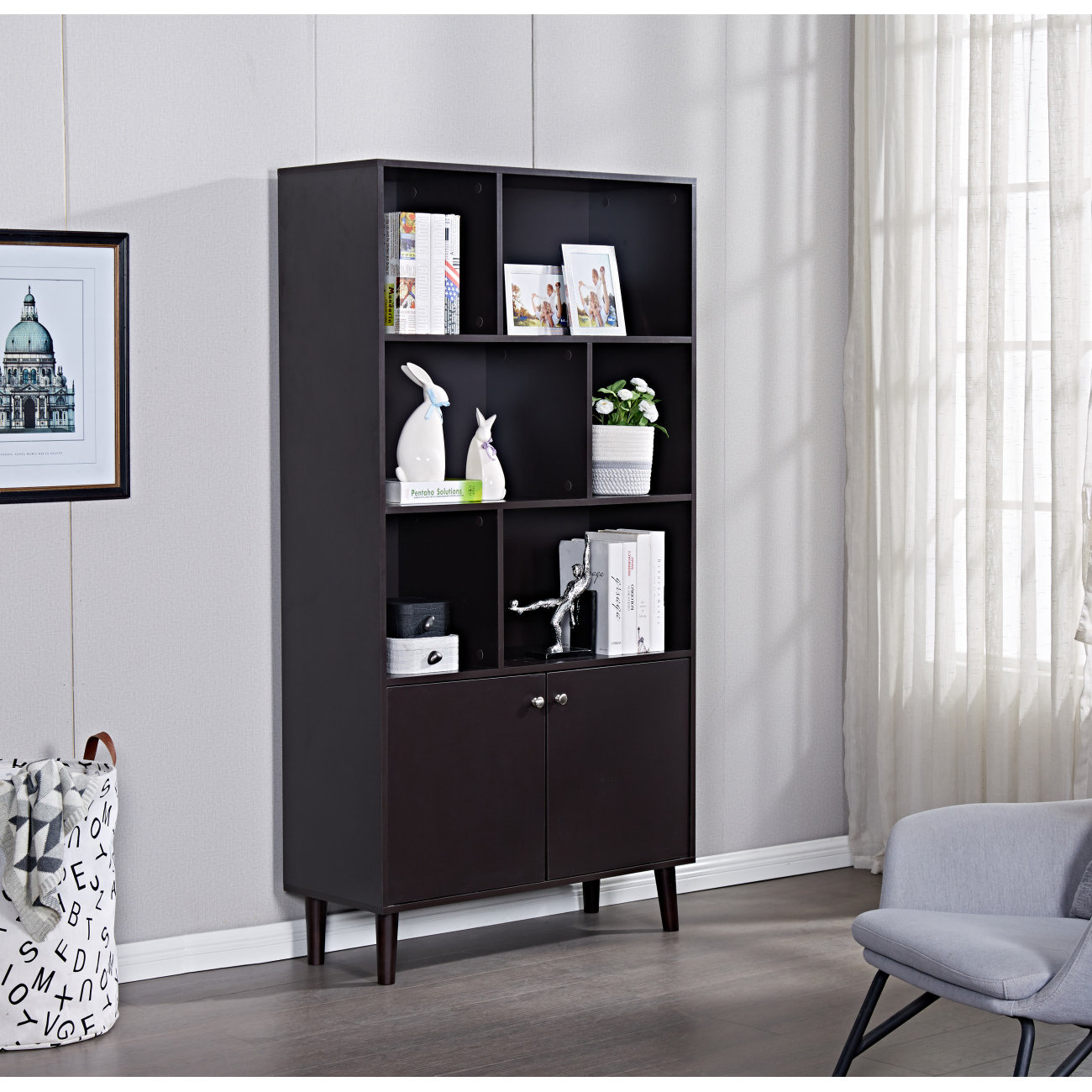 George Oliver Stylish And Functional 67" Bookcase With Doors, 3-Tier ...