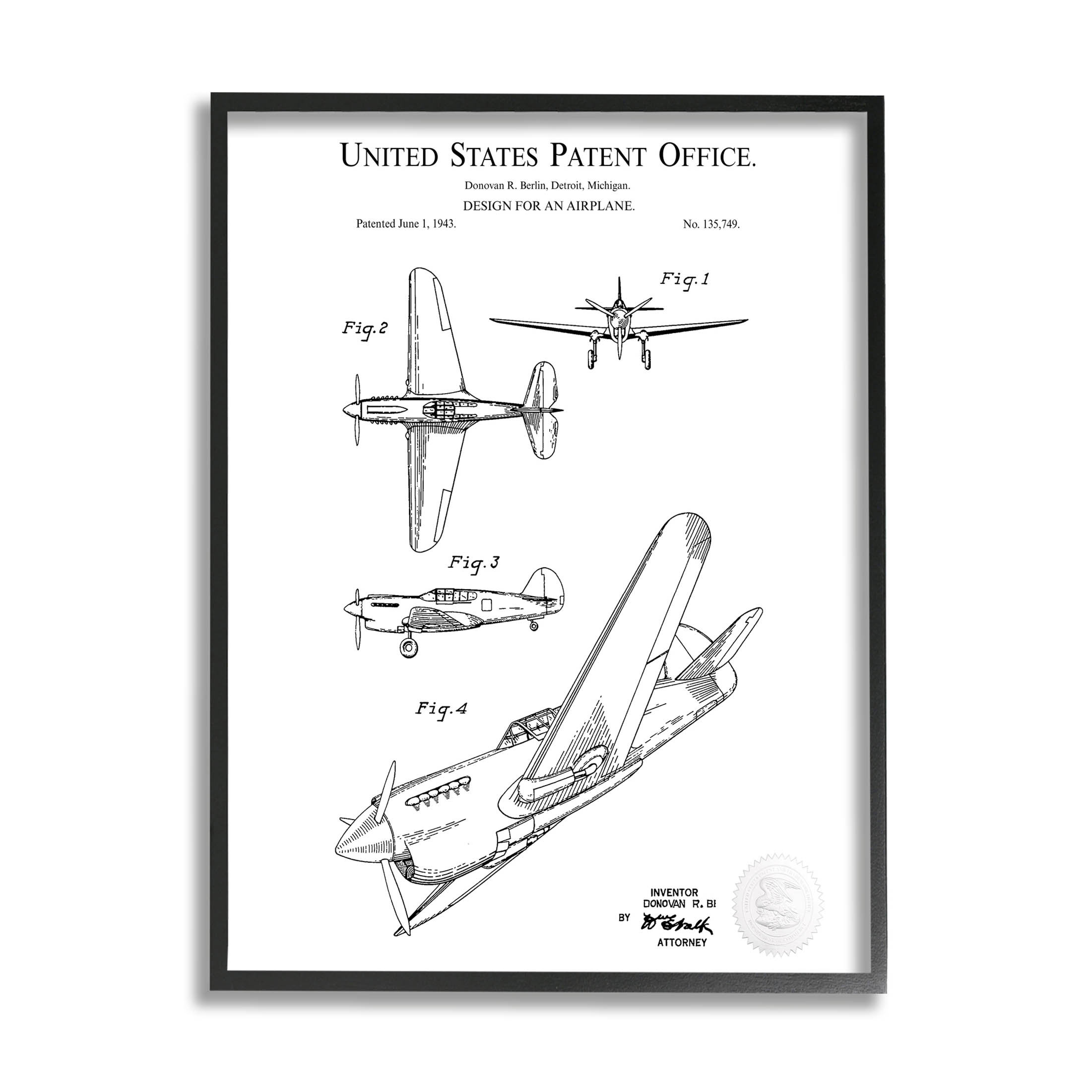 Stupell Industries Schéma détaillé de l'avion, estampe numérique de ...