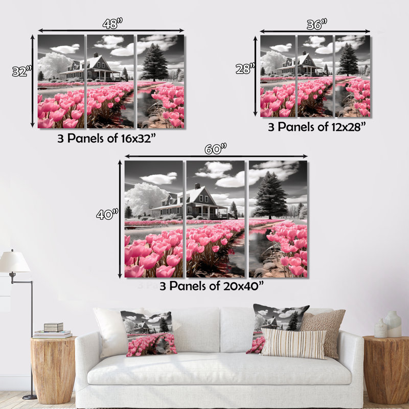Design Art Pink Farmhouse Frontyard Oasis - Farm Metal Wall Art Set ...