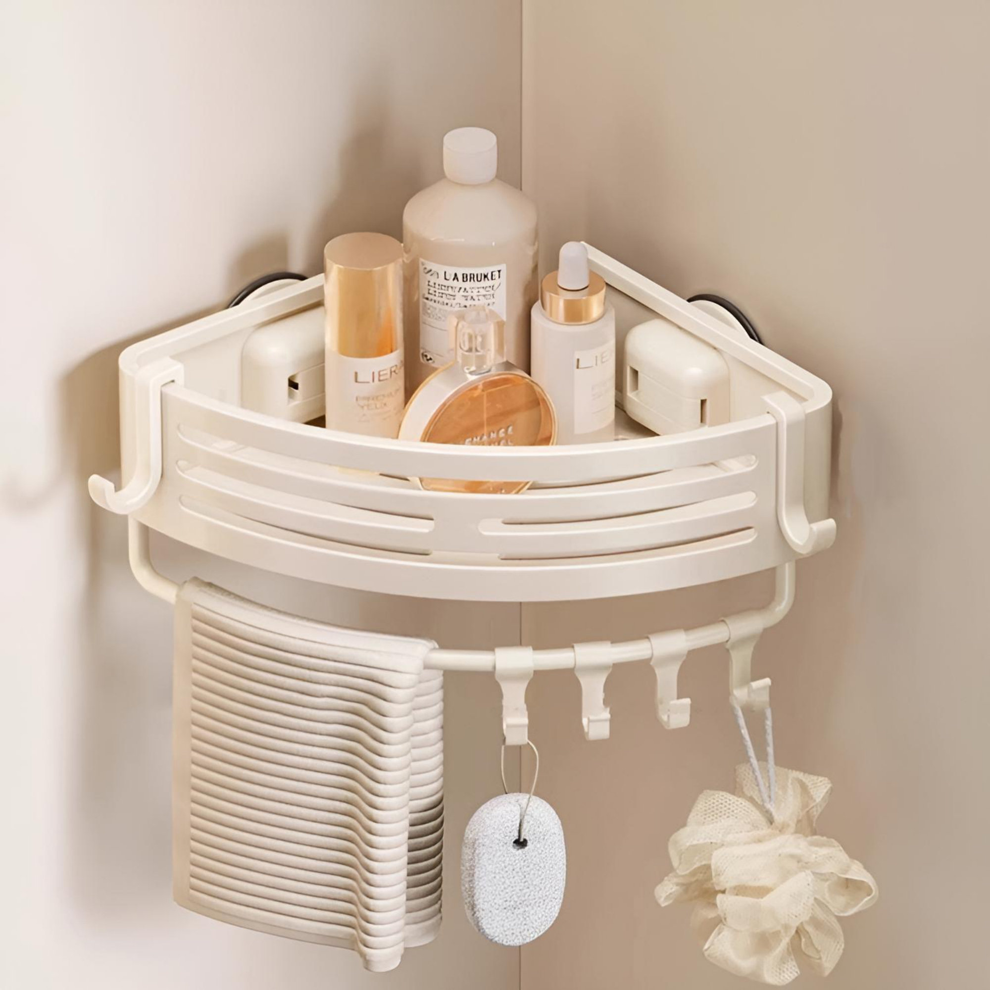 Rebrilliant Non Perforated Bathroom Storage Rack, Suction Cup Corner ...