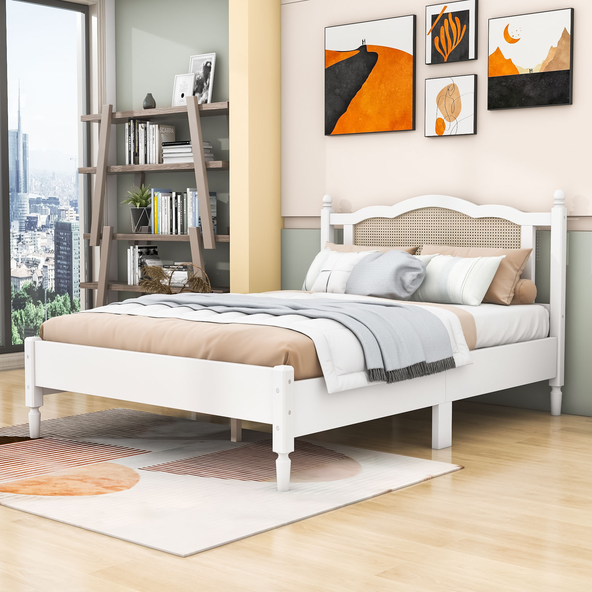 Bay Isle Home™ Cenith Wooden Platform Bed with Rattan Headboard ...