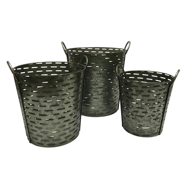 Gracie Oaks Conical Olive 3 Piece Metal/Wire Buckets - Wayfair Canada