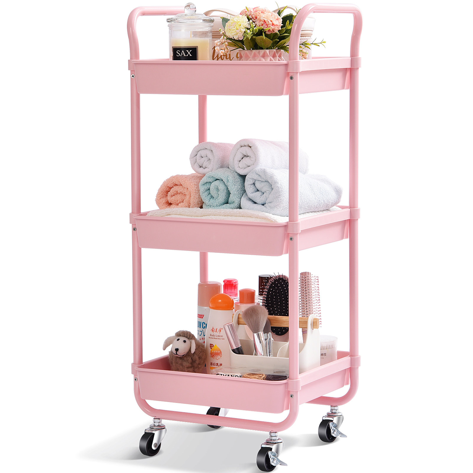 KINGRACK 3-Tier Rolling Cart, Utility Cart with Wheels,Metal Cart ...