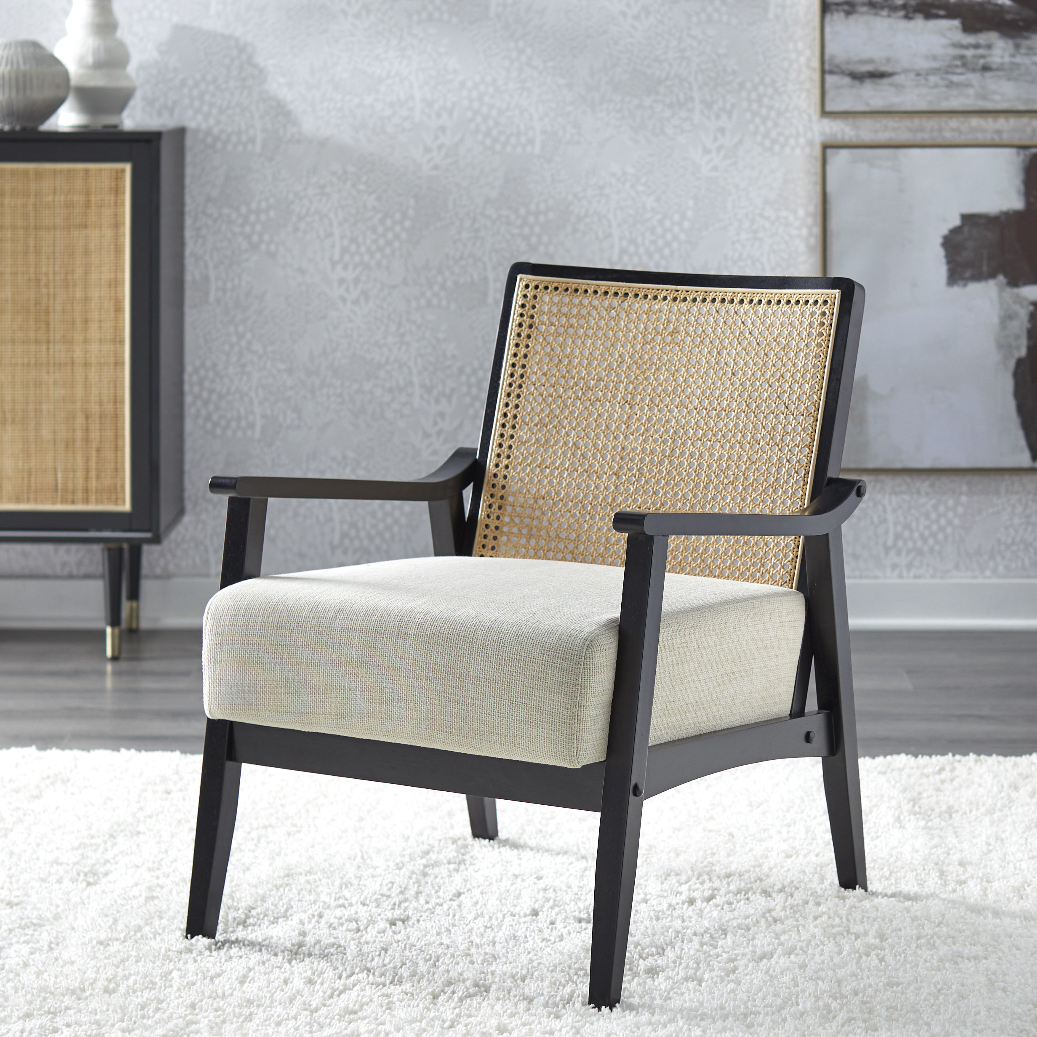 Beachcrest Home Chaise d'appoint en canne et bois massif Shonda et ...