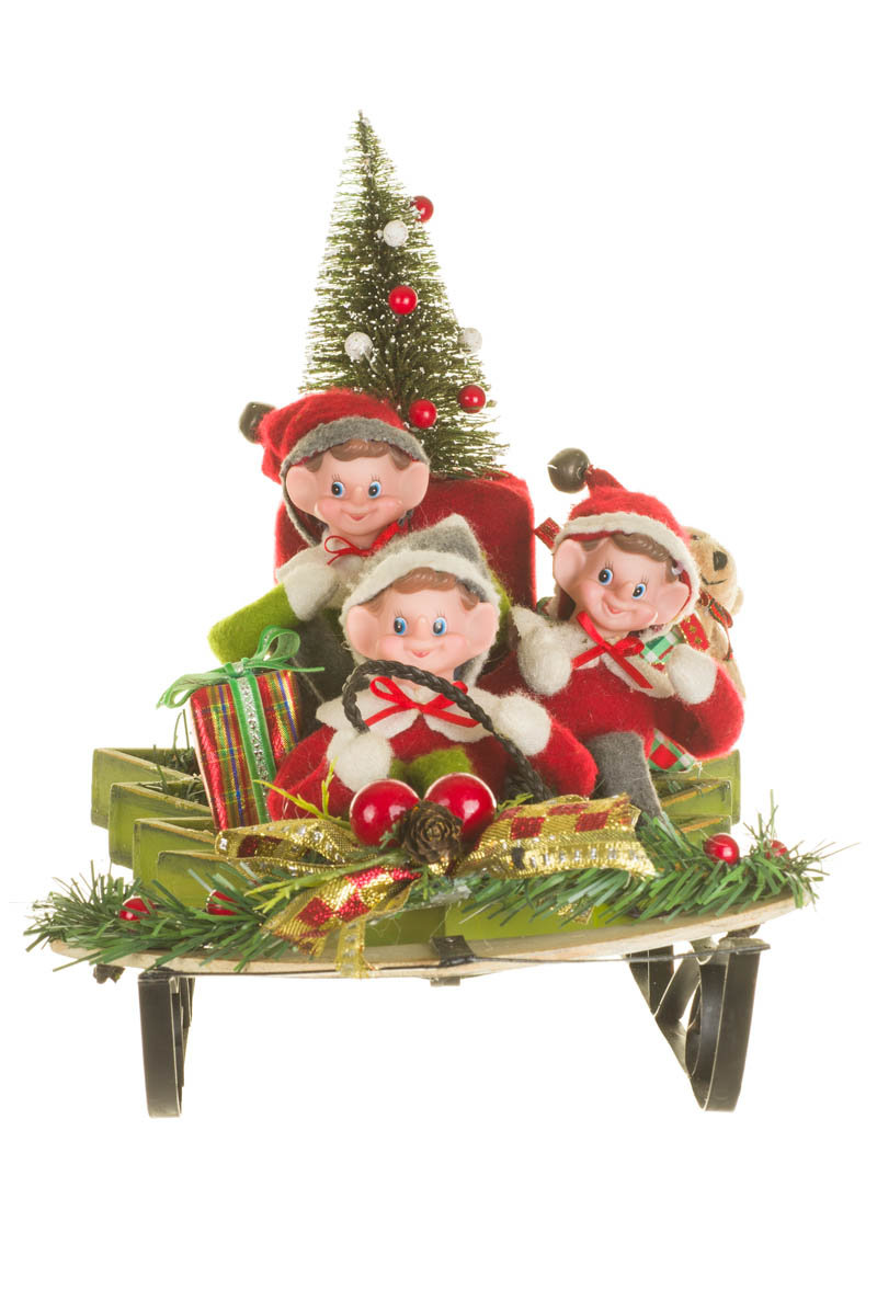 The Holiday Aisle® Red Fabric Sledding Elves Figurine with Gifts | Wayfair