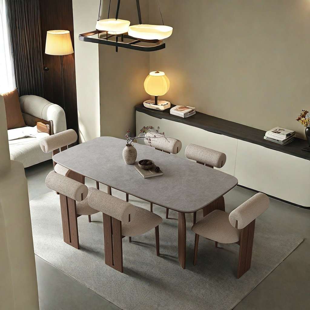Sleek Surface Designs Modern solid wood rock plate dining table sets ...