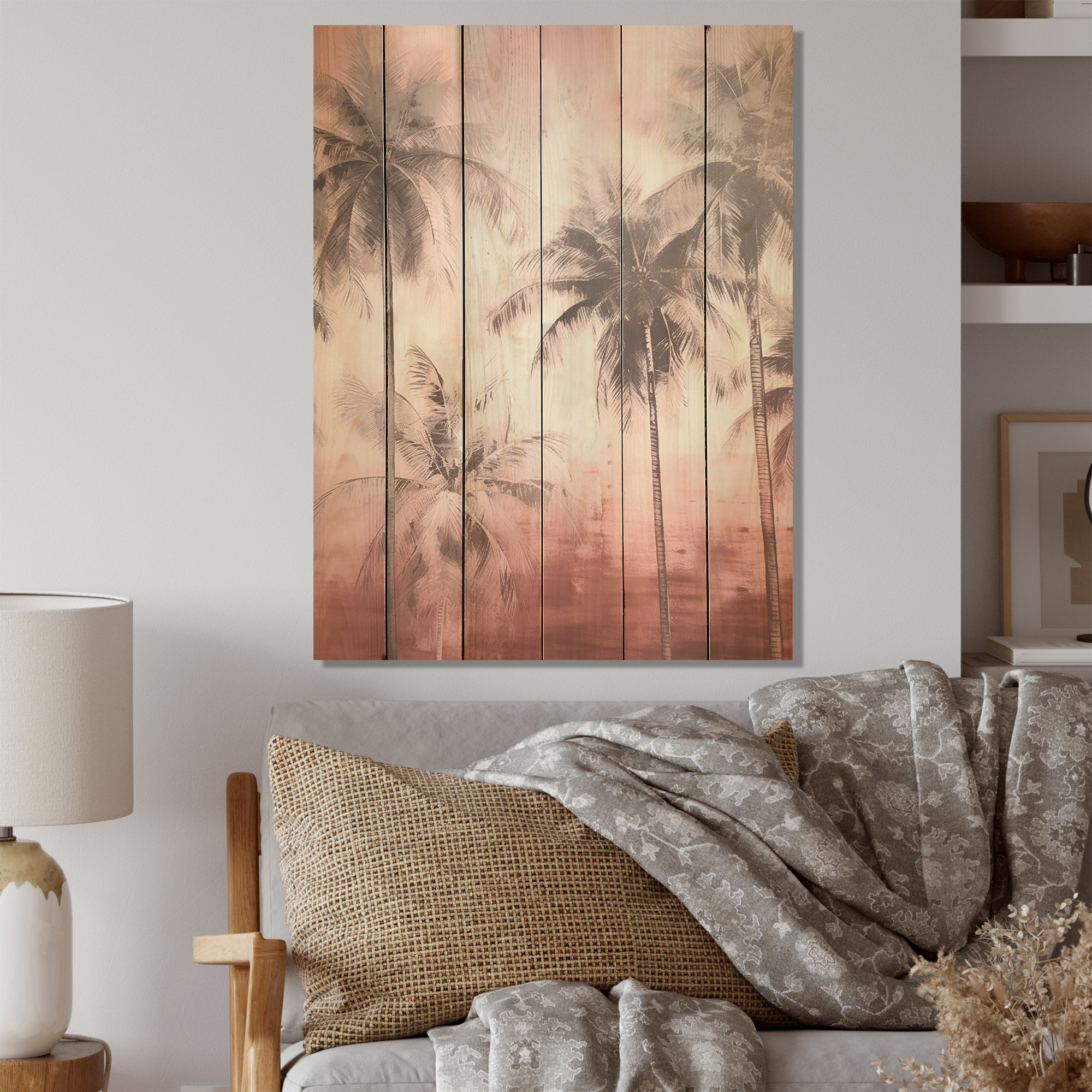 Bay Isle Home™ Vintage Pink Palm Trees Shadows I - Palms & Palm Trees ...