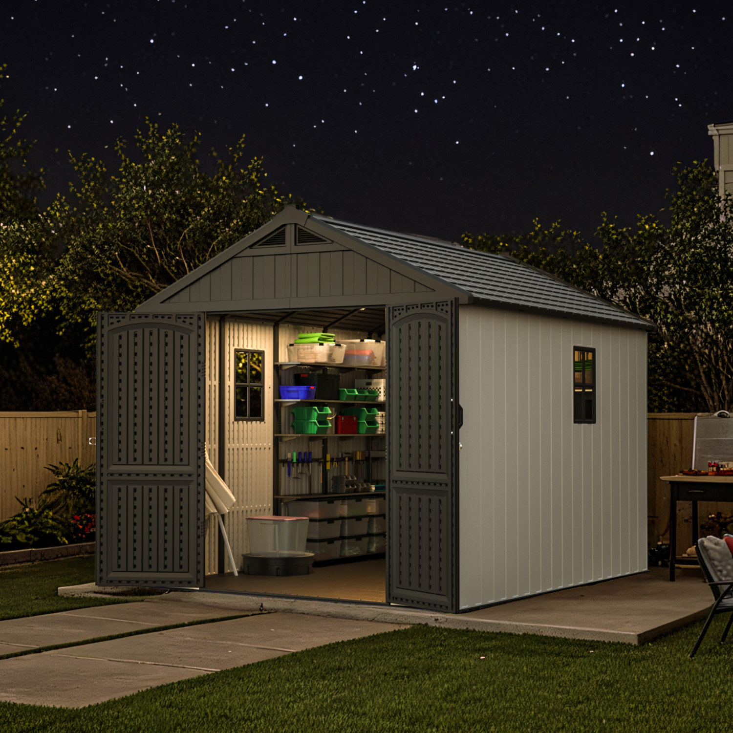 Patiowell Beige Resin Storage Shed With Led Light | Wayfair
