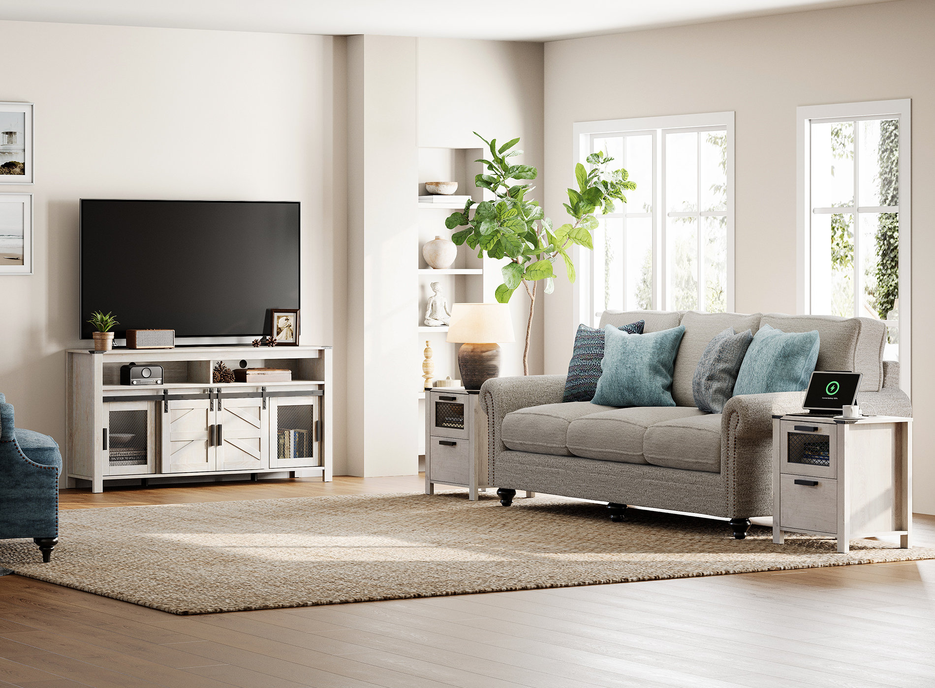 Gracie Oaks Living Room Set Of High TV Stand And End Table, | Wayfair
