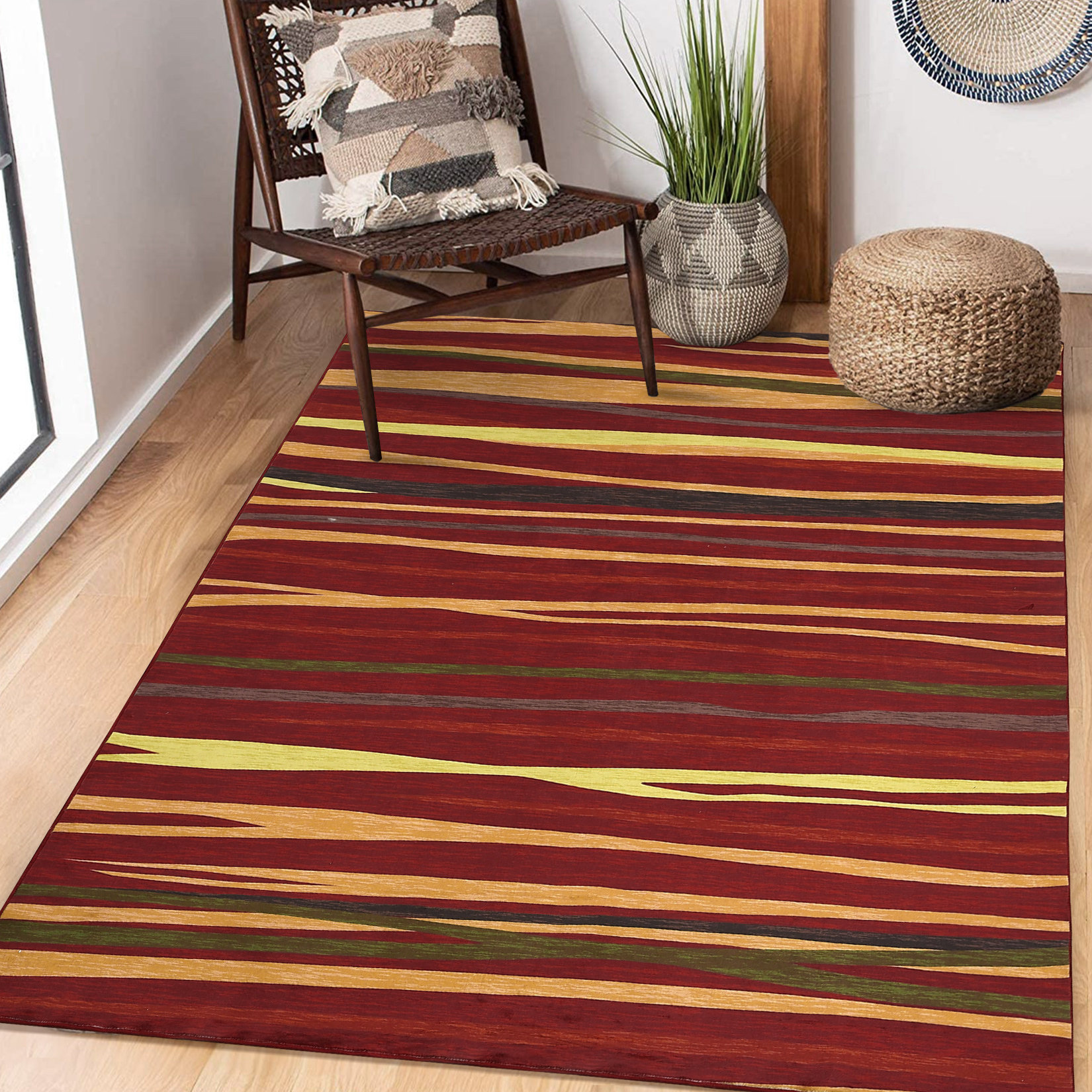 Wrought Studio™ Jasvir Striped Machine Woven Polyester Area Rug in Red ...