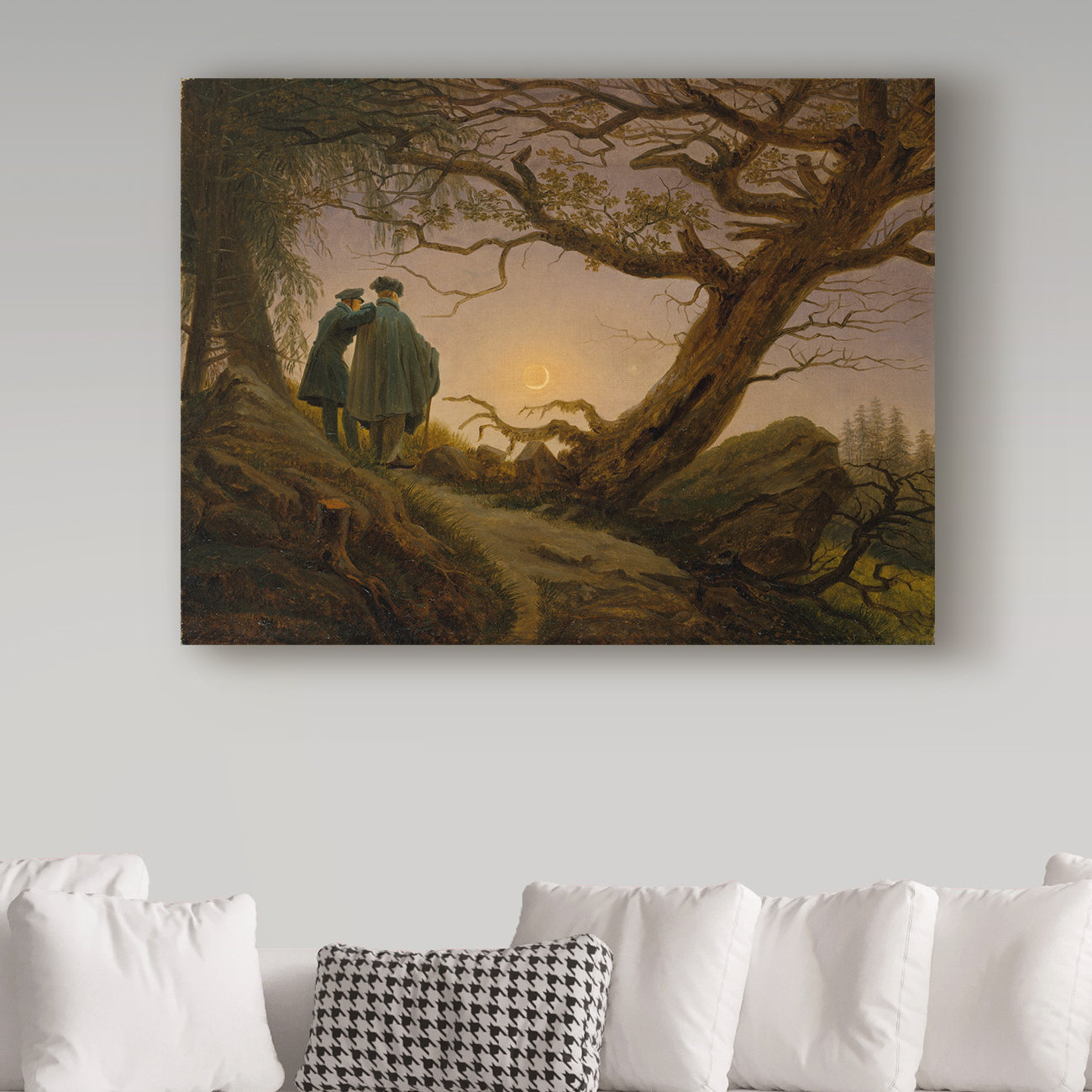 Trademark Fine Art 'Two Men Contemplate the Moon' Oil Painting Print on ...