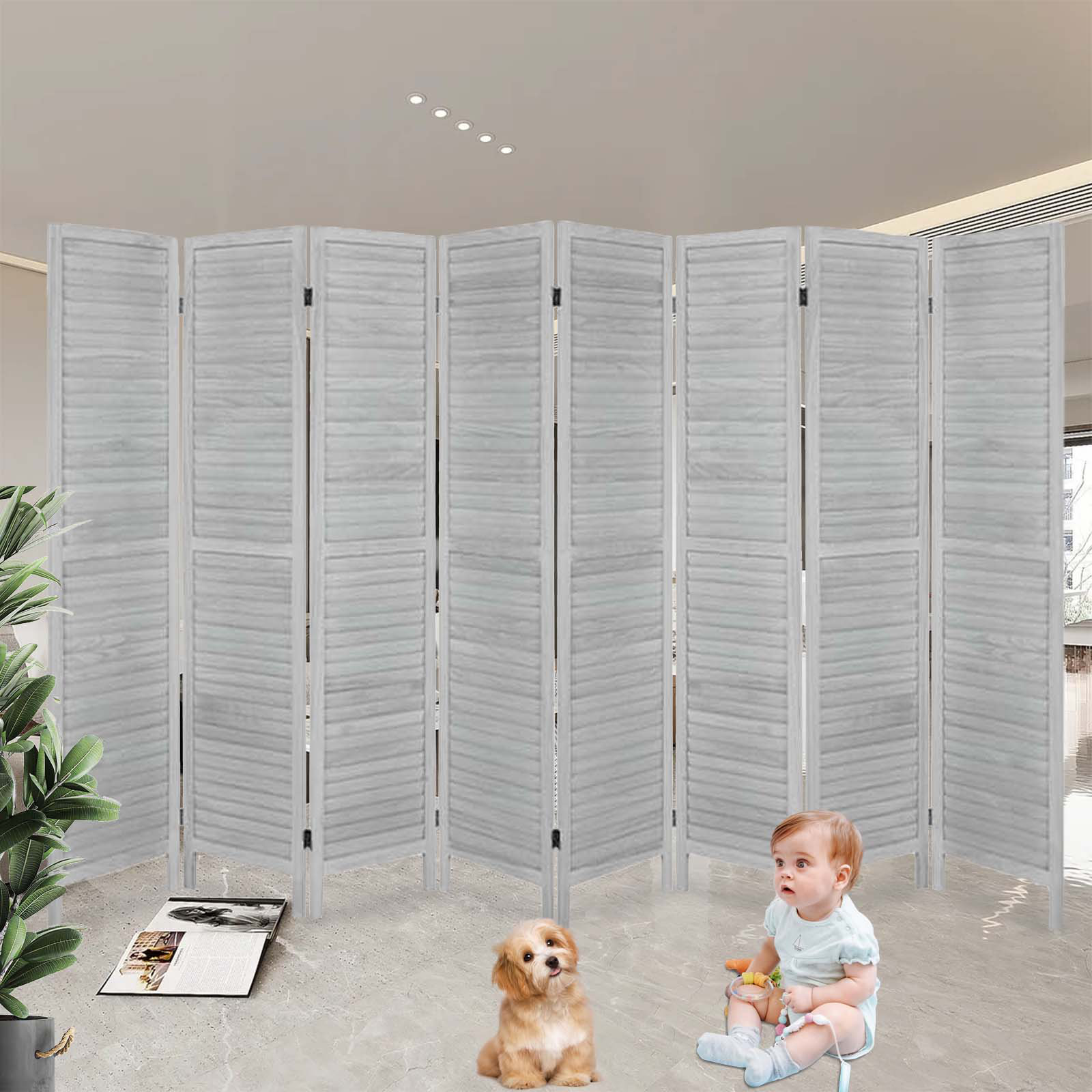 Gracie Oaks Wood Room Dividers 5.6 FT Folding Louvered Privacy Screens ...