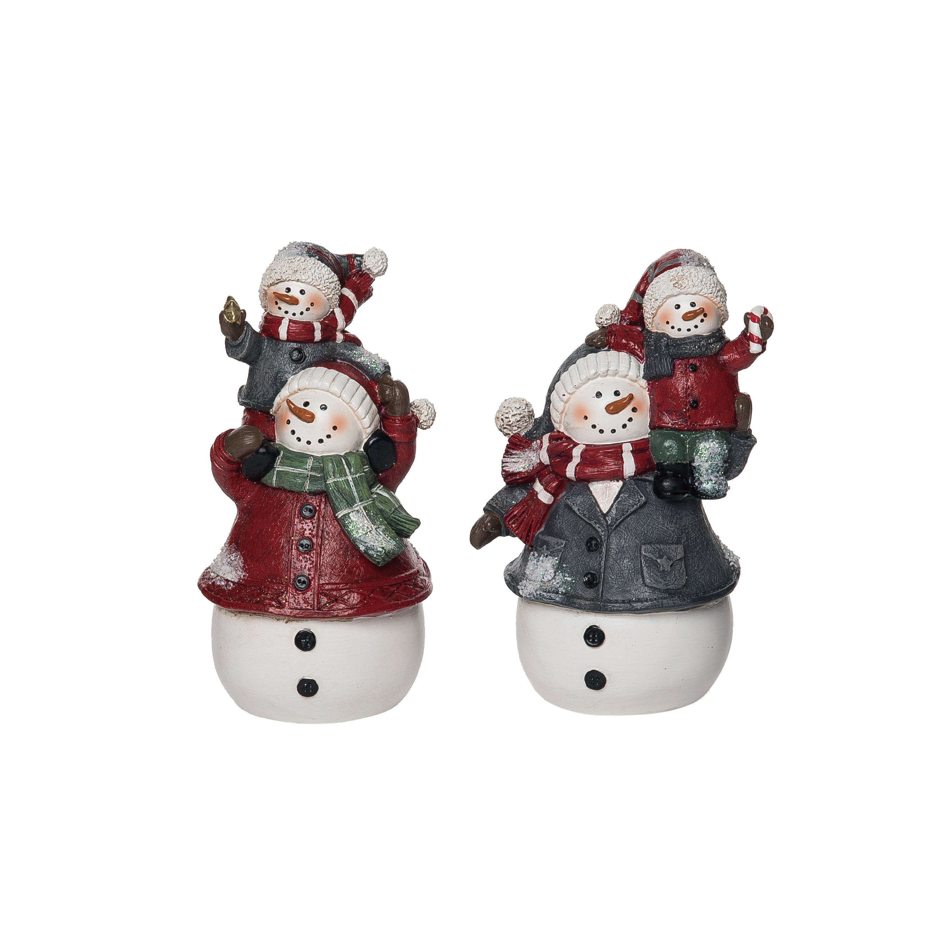 The Holiday Aisle® Resin Quilted Snowman Piggyback Figurine Set of 2 ...