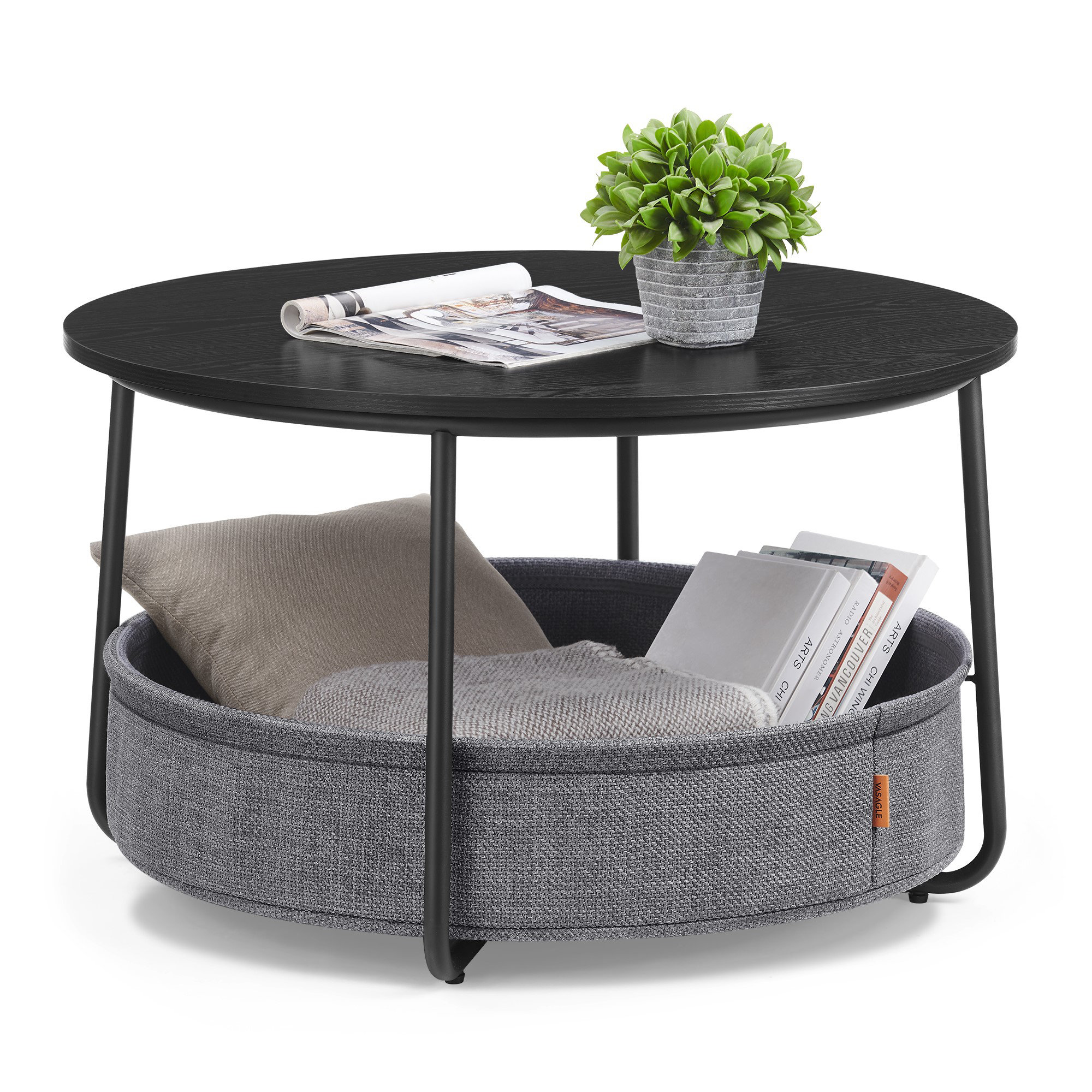 Ebern Designs Round Center Table With Fabric Basket | Wayfair