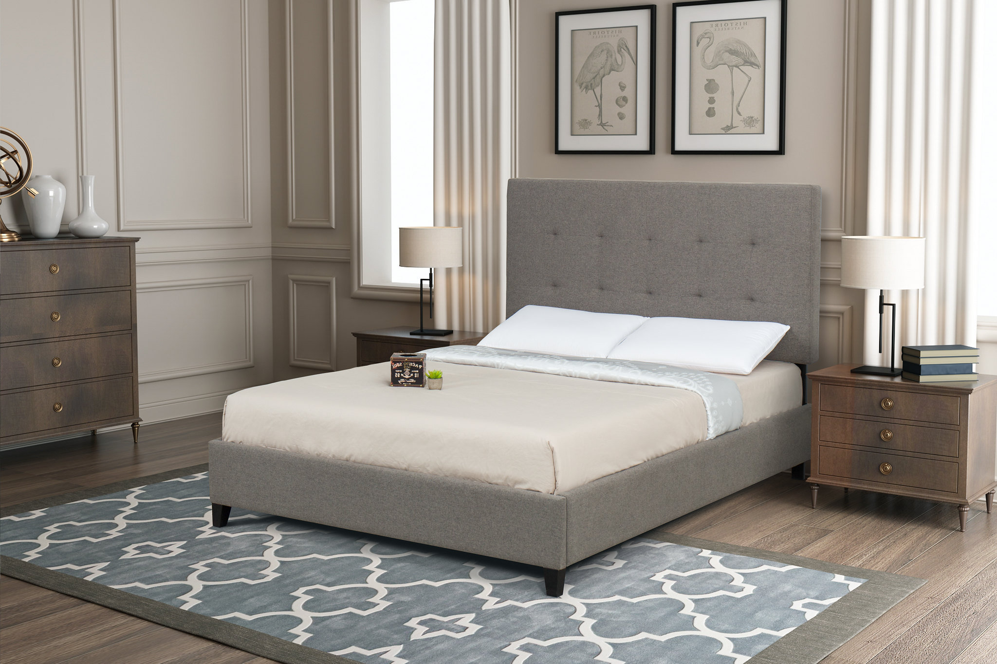 Spinal Solution Upholstered Bed Frame With Black Finish Wood Legs ...
