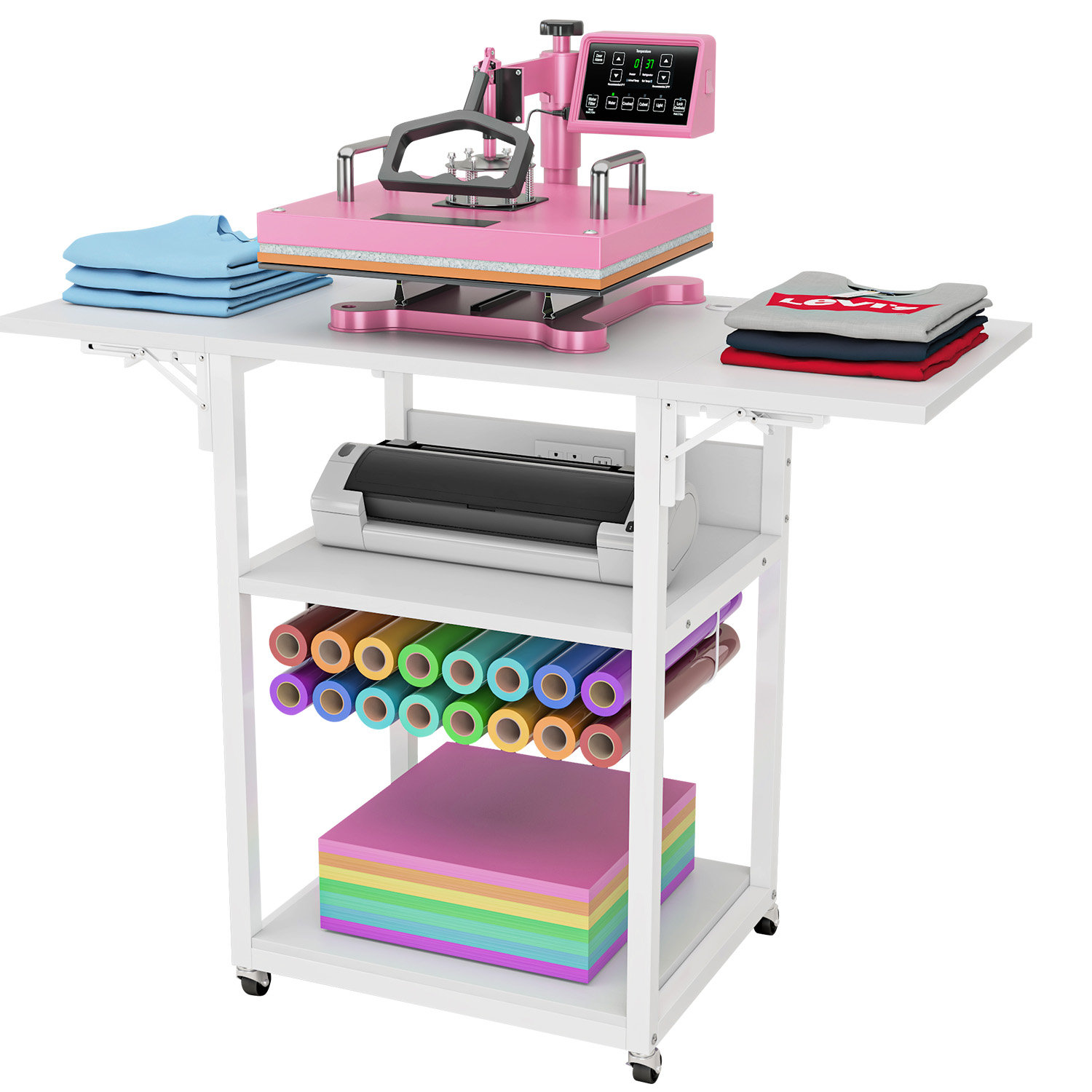 knoworld Foldable Heat Press Table With Charging Station, 3 Tier ...