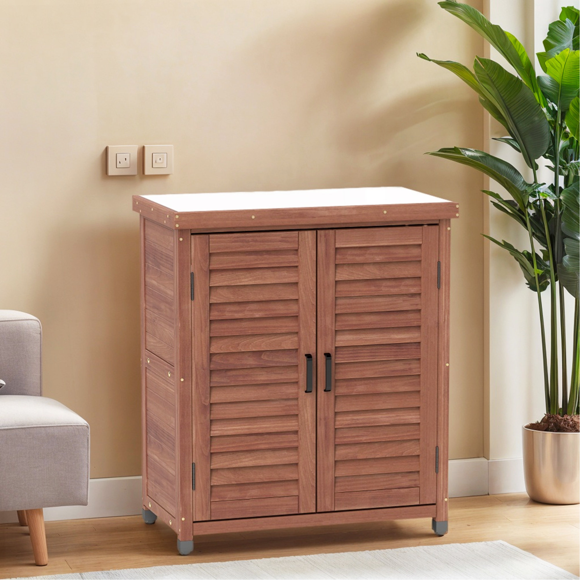 Lark Manor™ Potting Bench With Storage Cabinet And Metal Table Top For ...