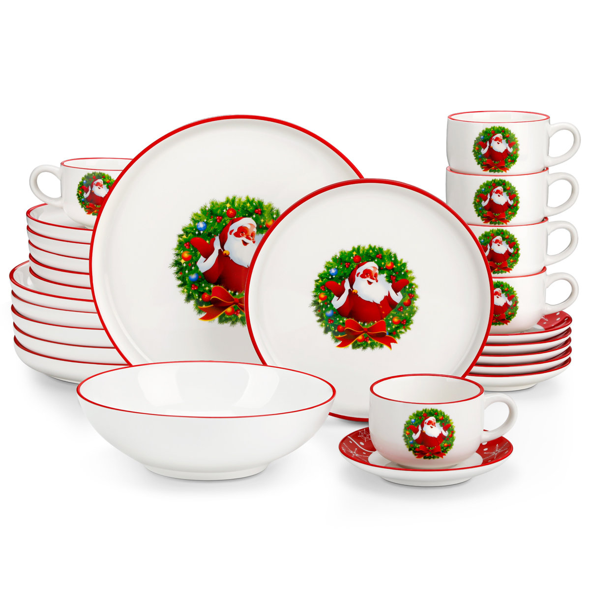 MALACASA Santa Claus 30-Piece Complete Dinnerware Set For 6 People ...