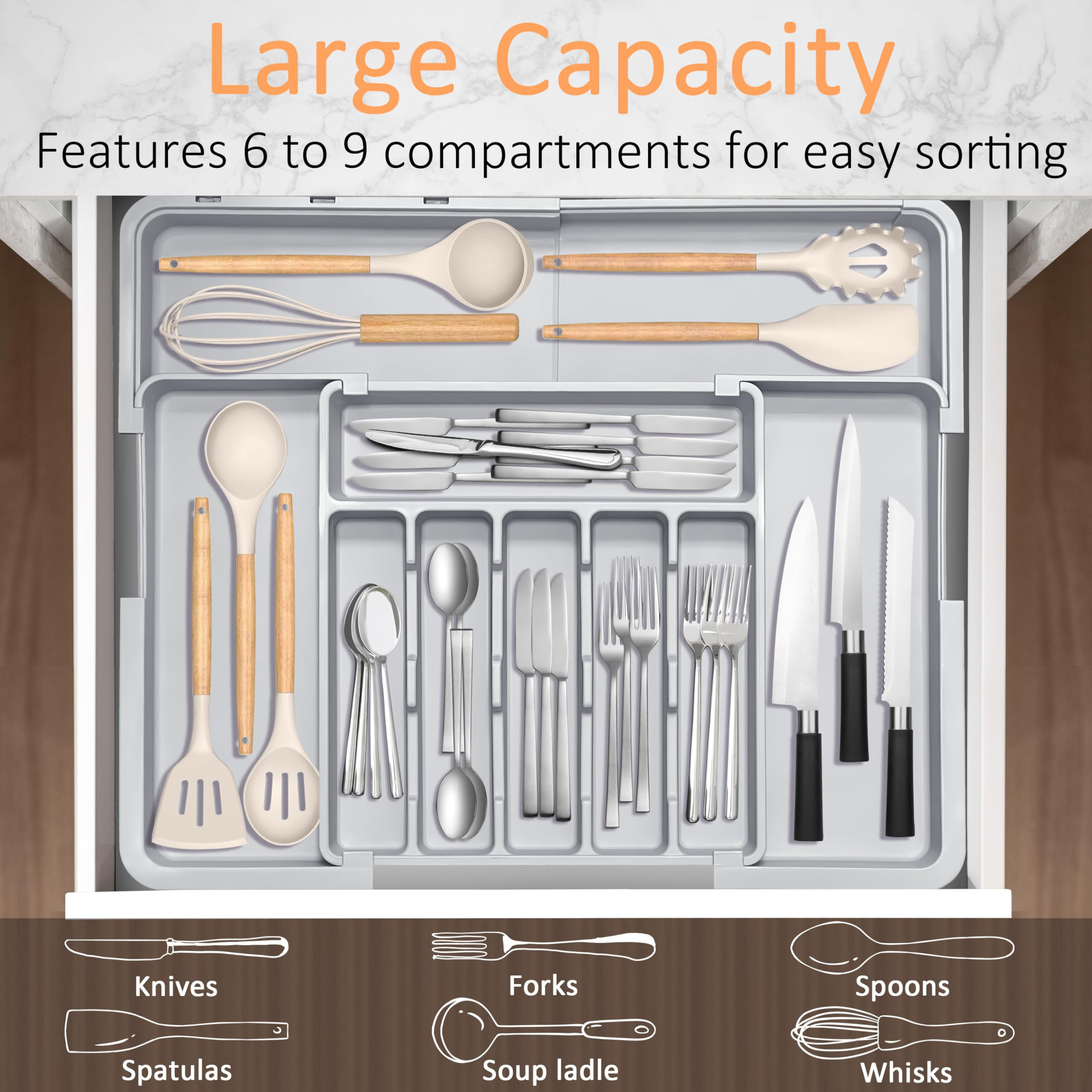 Latitude Run® Expandable Silverware Drawer Organizer - BPA Free Utensil ...