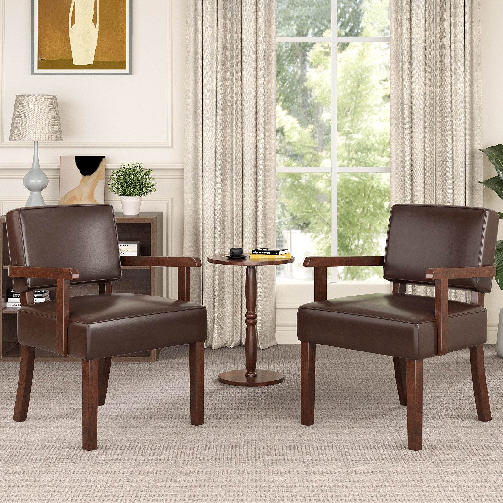 Latitude Run® Nondas 32.6'' Tall Living Room Accent Chairs with End Table,Leather Accent ...