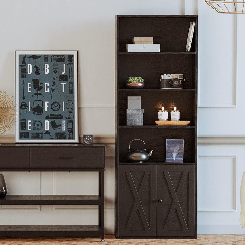 Gracie Oaks Industrial Brown Bookshelves and Bookcases with Doors,70 in ...