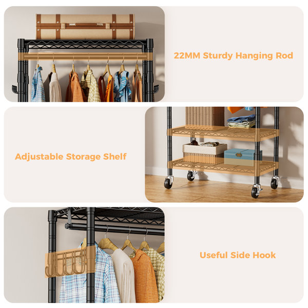 Rebrilliant 29.1'' Metal Rolling Clothes Rack Freestanding, Portable ...