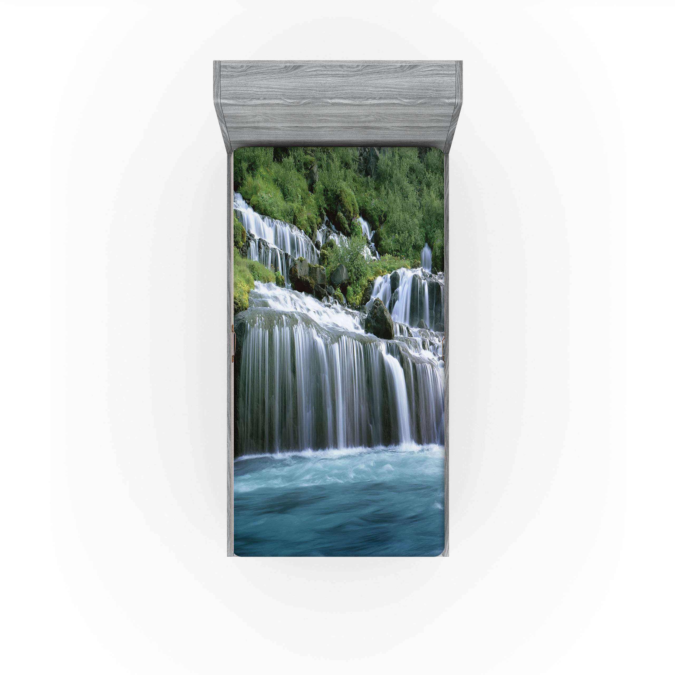 Ambesonne Waterfall Fitted Sheet 2-Pack Majestic Paradise Blue Green ...