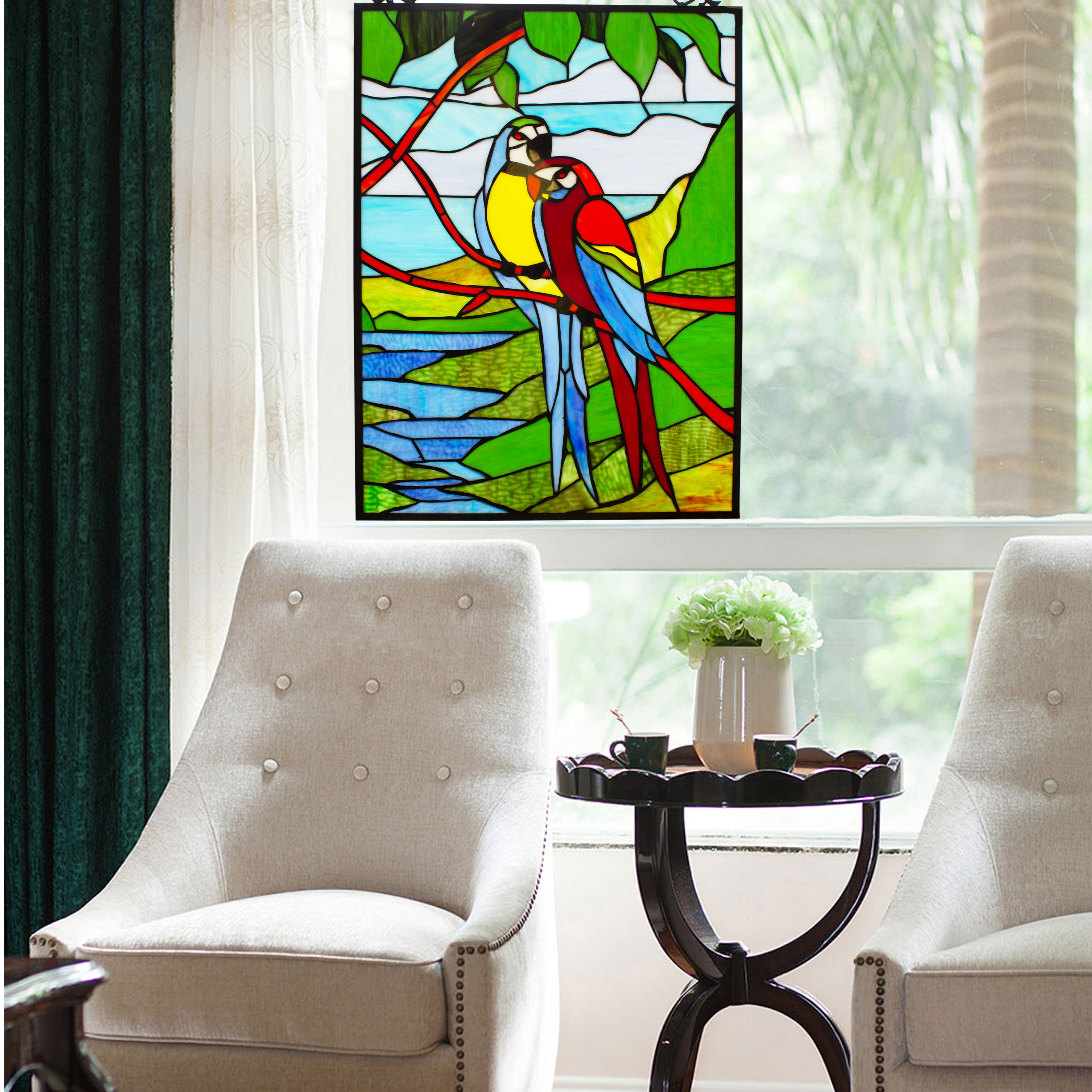Millwood Pines Macaw Love-Birds Window Panel & Reviews | Wayfair