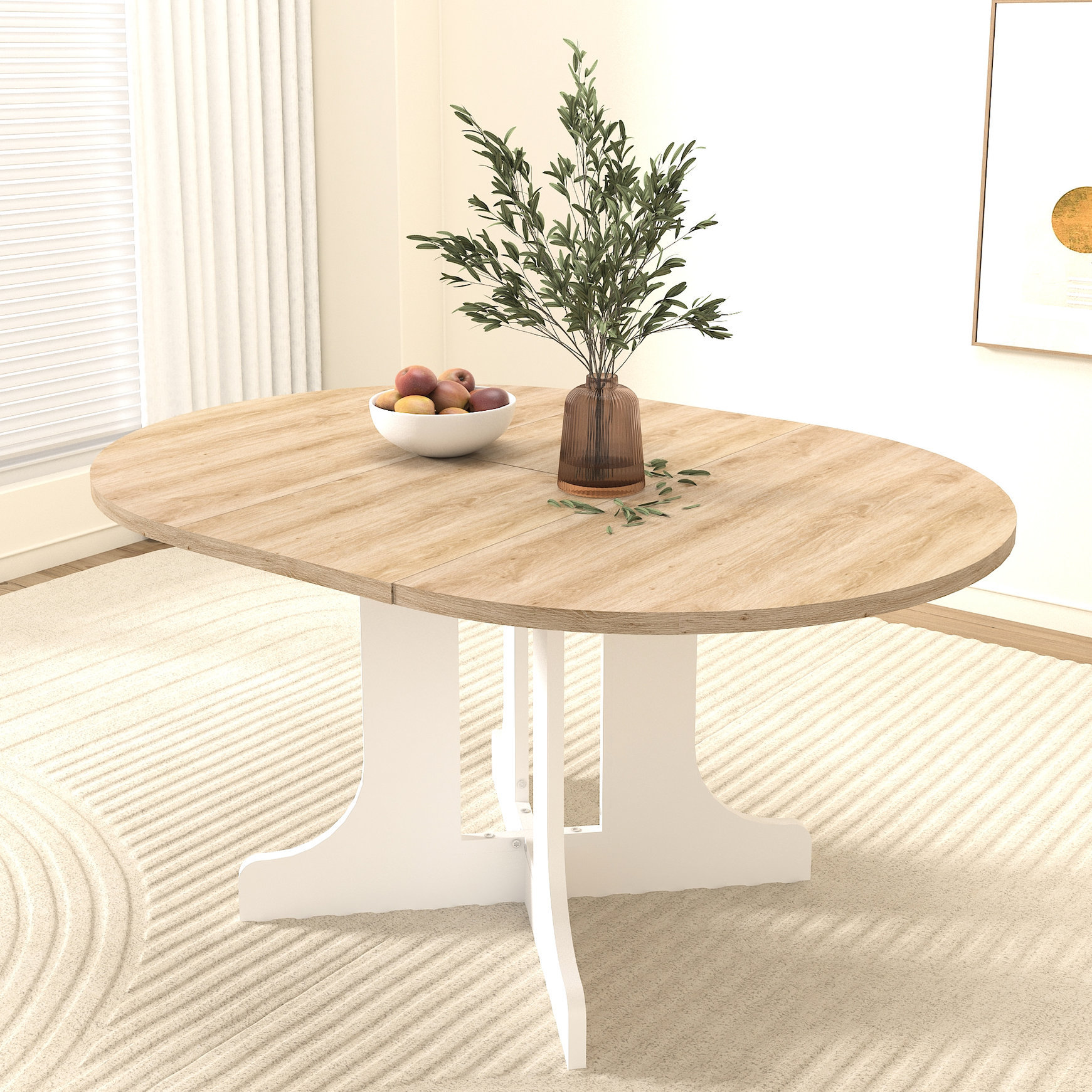 Ebern Designs Kitchen Oval Dining Table, 59x43 Inch Expandable With ...