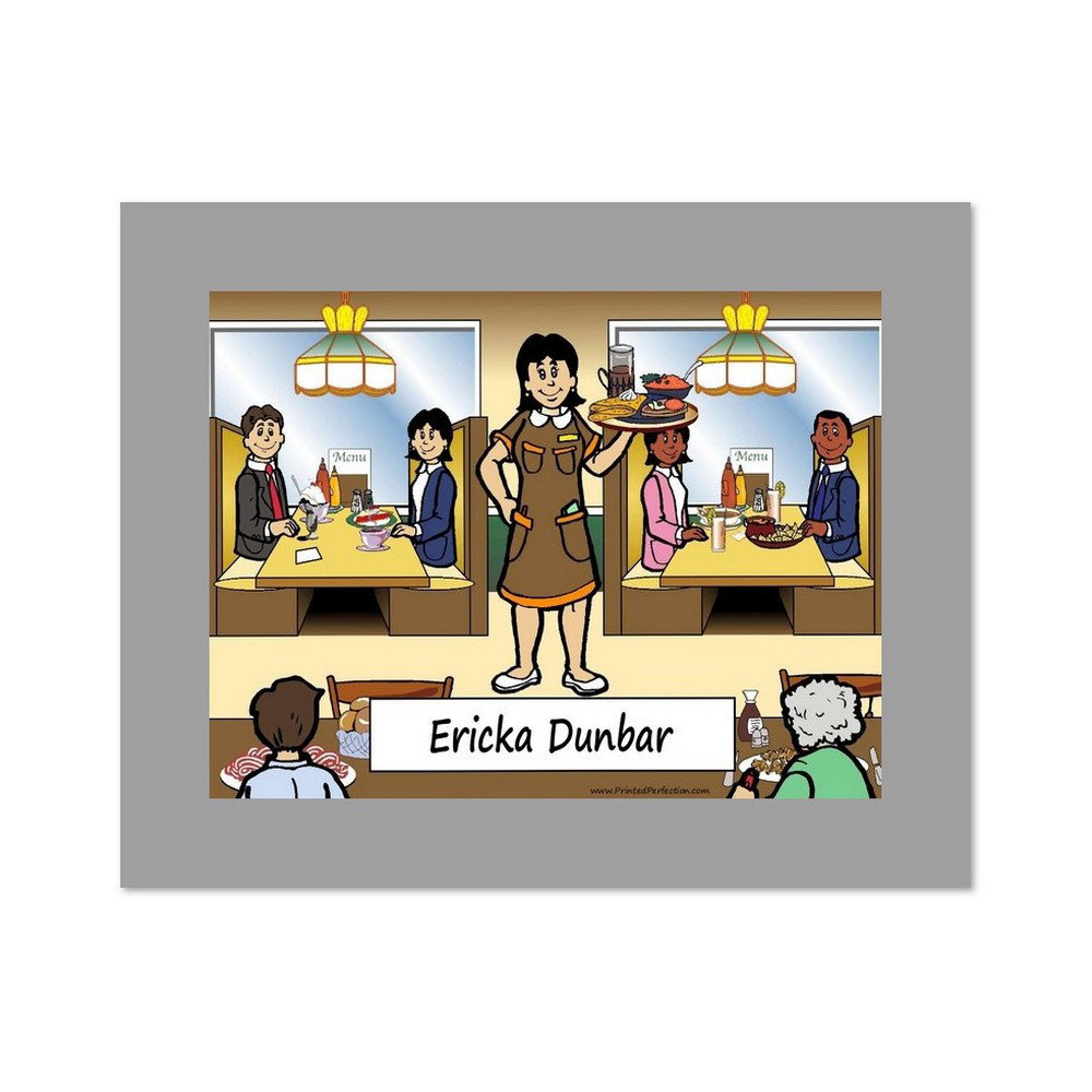 Printed Perfection Personalized Waitress, Casual Dining Caricature with ...