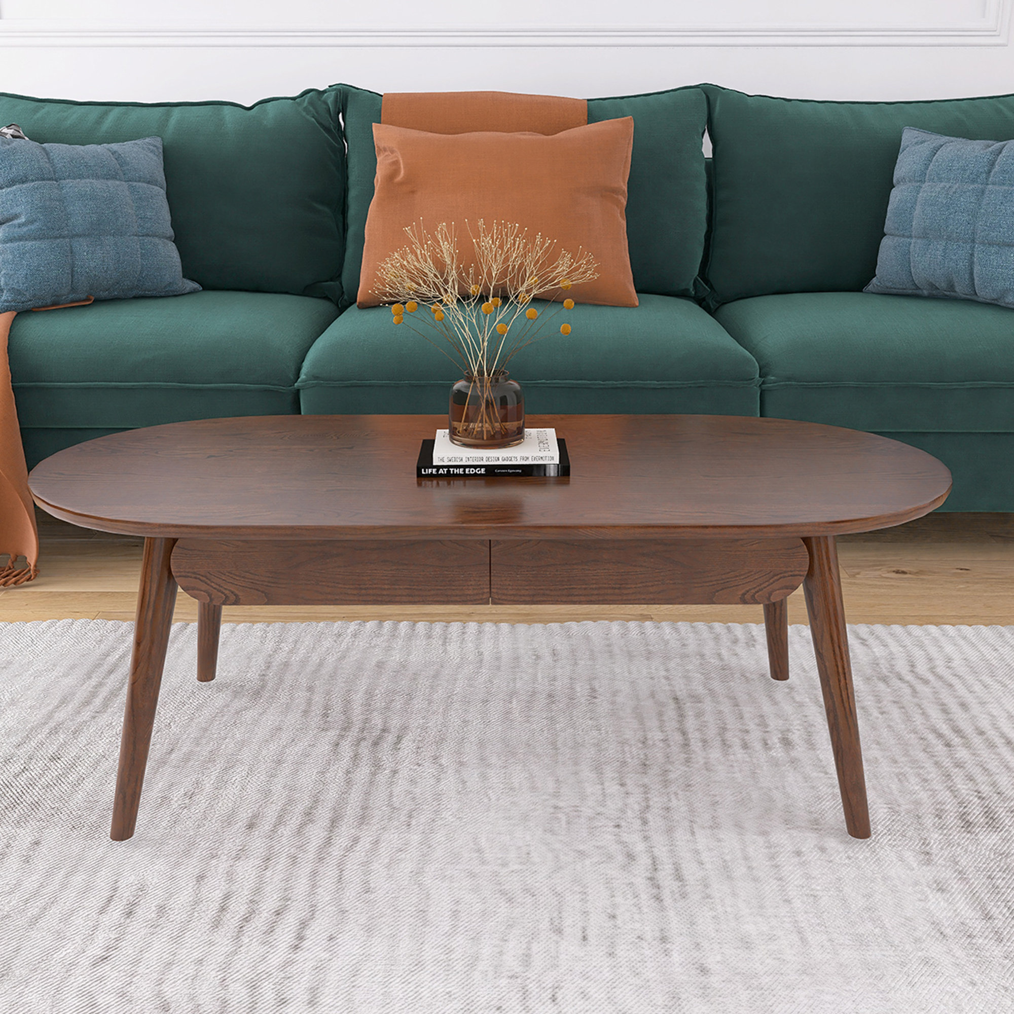 Staykiwi Solid Wood Low Table With Drawers Coffee Table Natural Writing ...