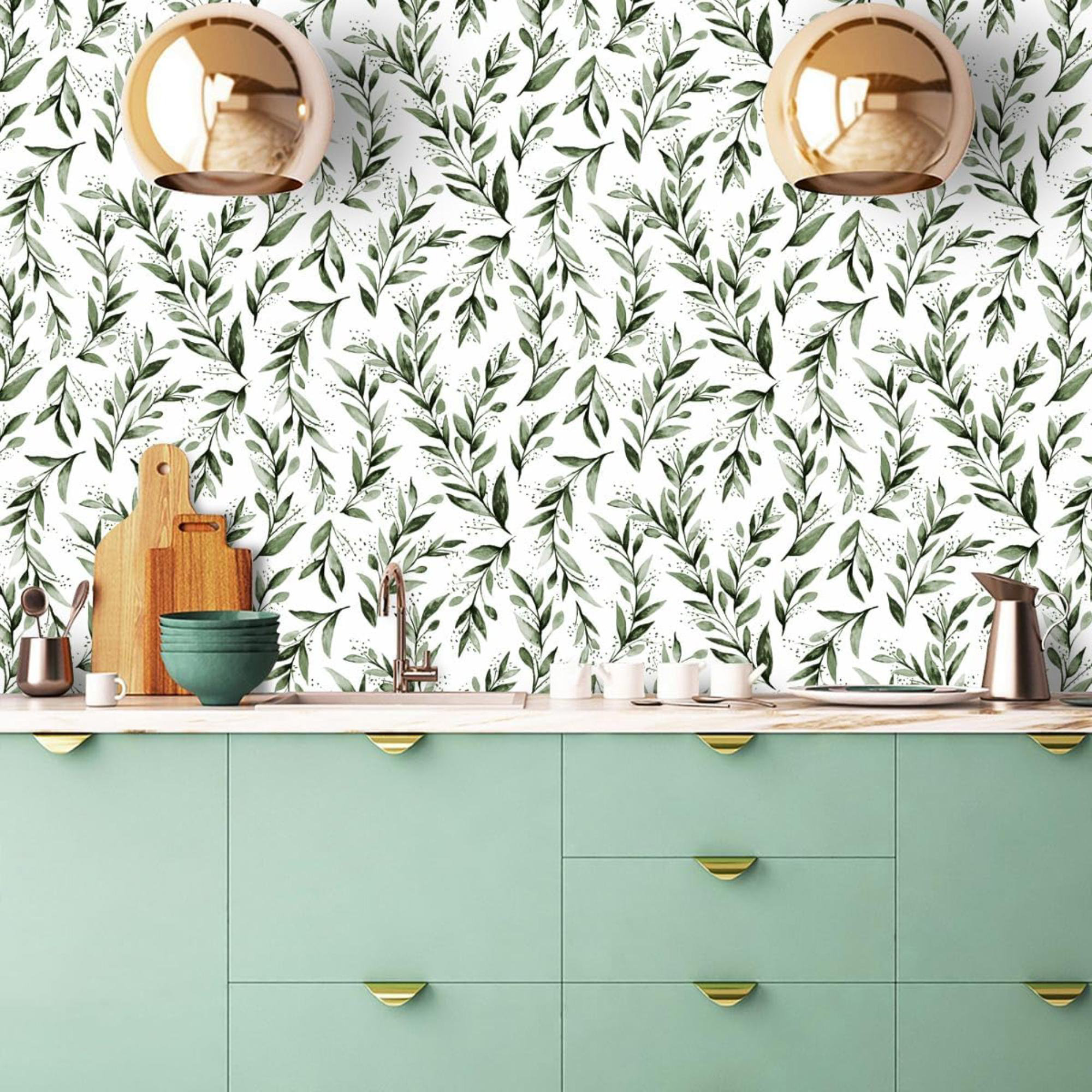 Winston Porter Leaf Wallpaper Peel And Stick Olive Leaf Contact Paper ...