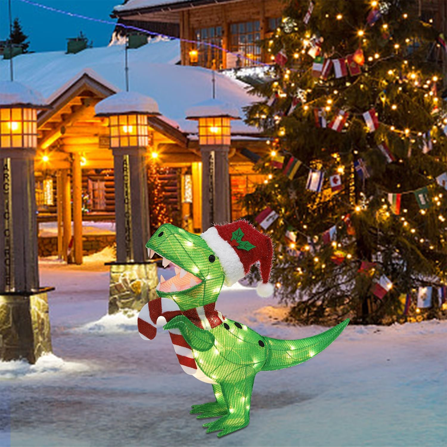 The Holiday Aisle® Lighted Christmas Green Dinosaur, 22.5 Inch Pre-Lit ...